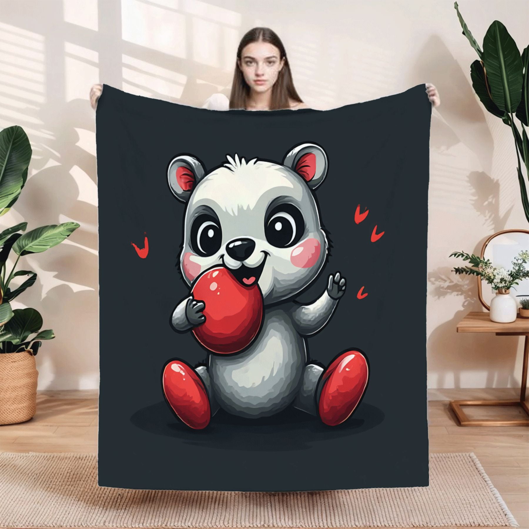 Cute Cartoon Panda Flannel Blanket - Soft Warm Cozy Design with Playful ...