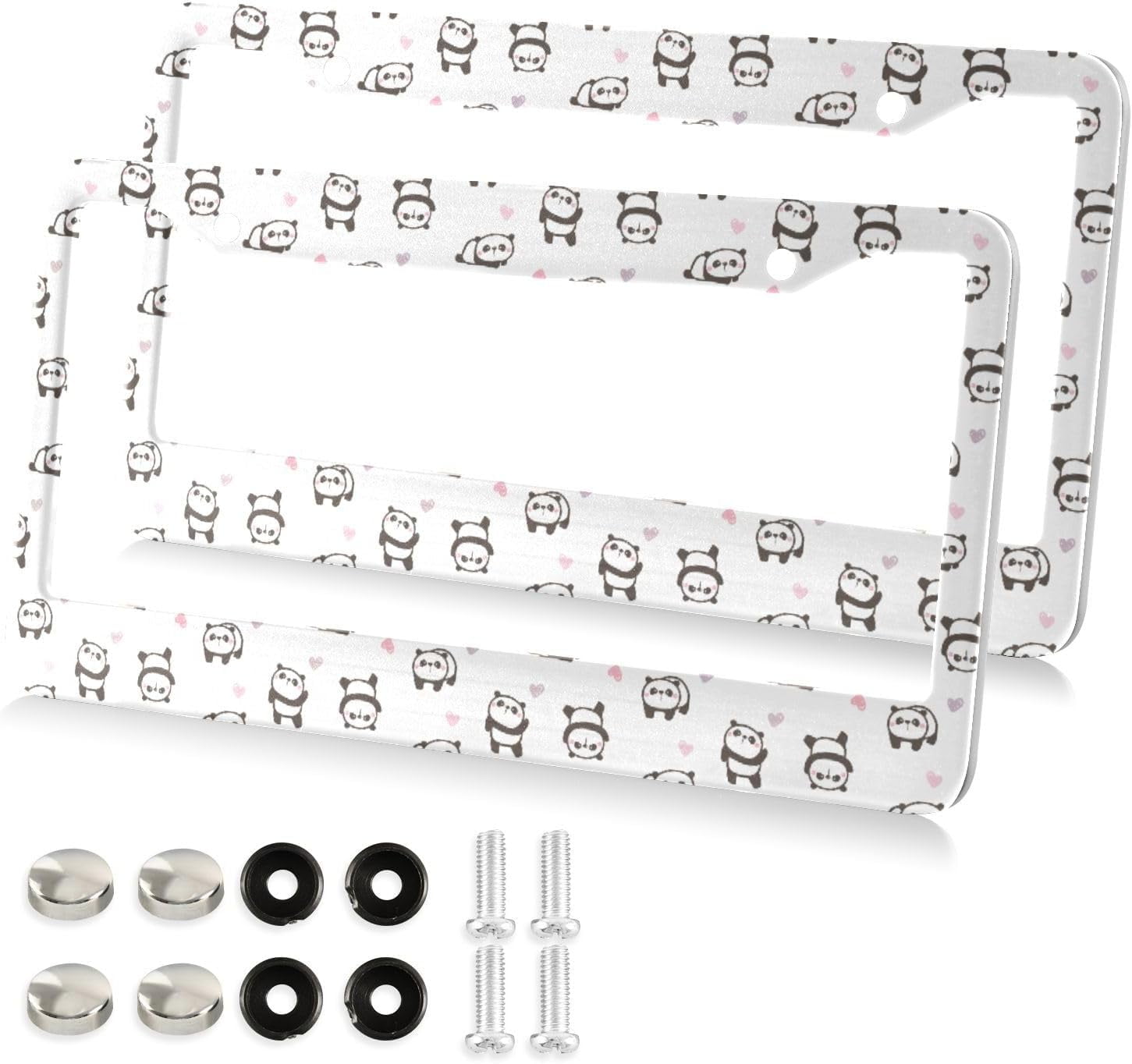 Cute Cartoon Panda and Heart License Plate Frame - 2 Pack Universal ...