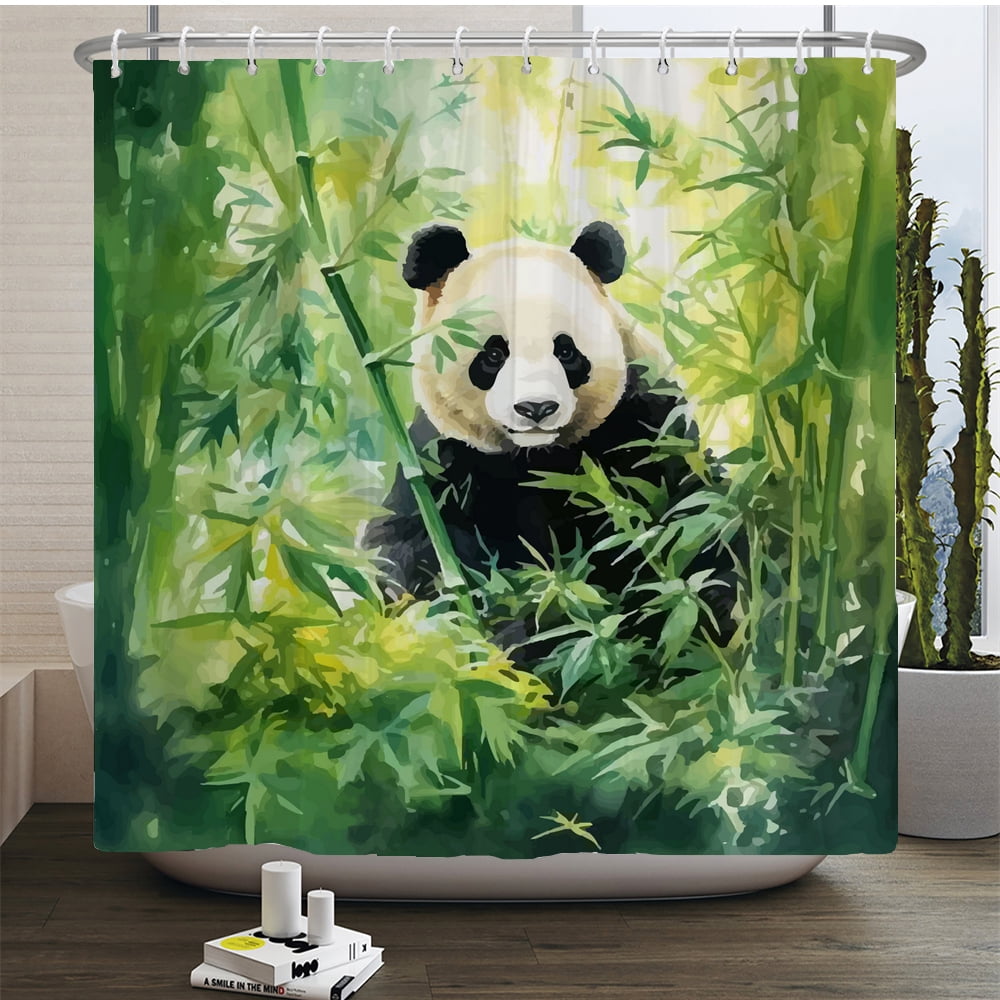 Cute Cartoon Panda Printed Fabric Waterproof Shower Curtain with For ...