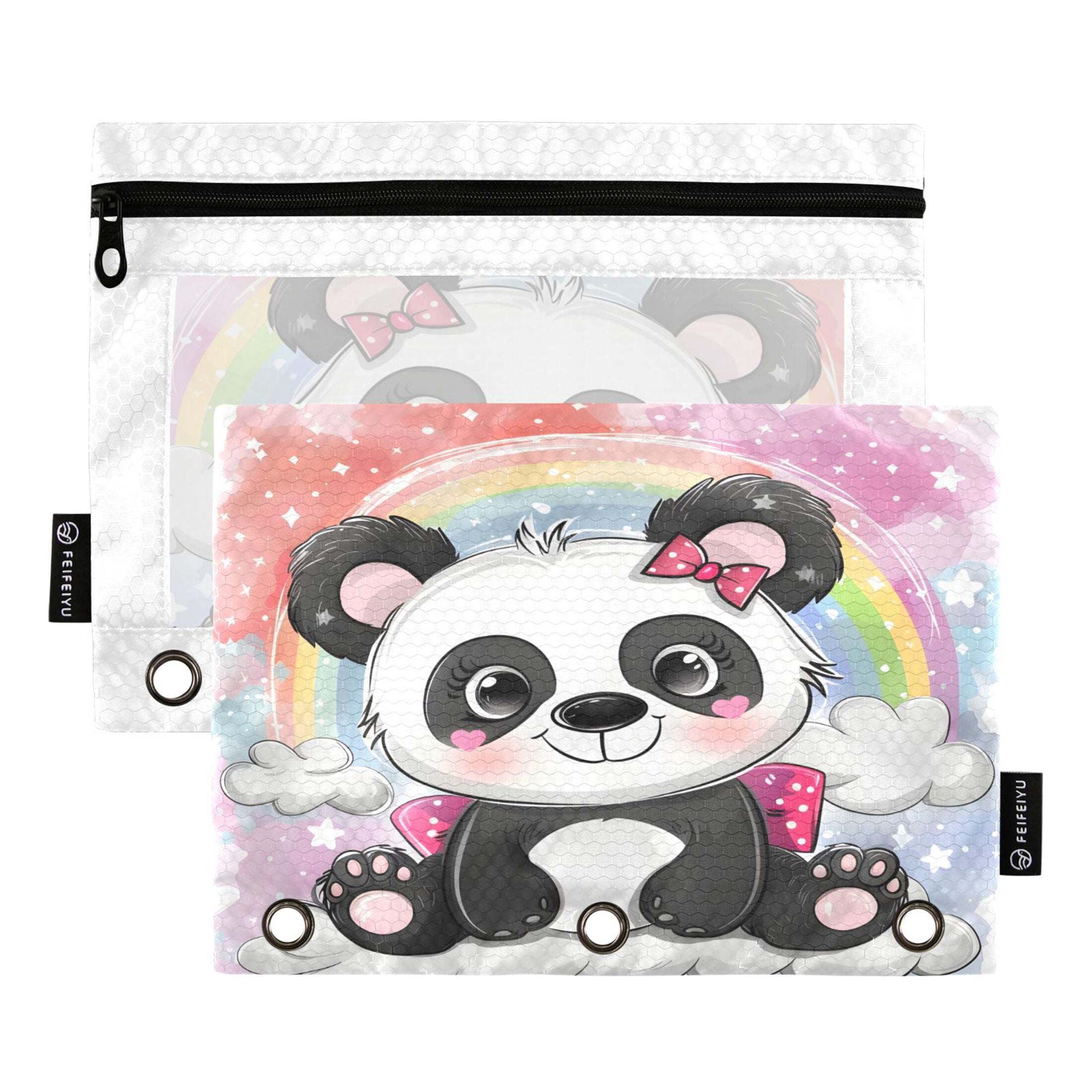 Cute Cartoon Panda and Rainbow 2 Pack Pencil Pouch for 3 Ring Binder ...