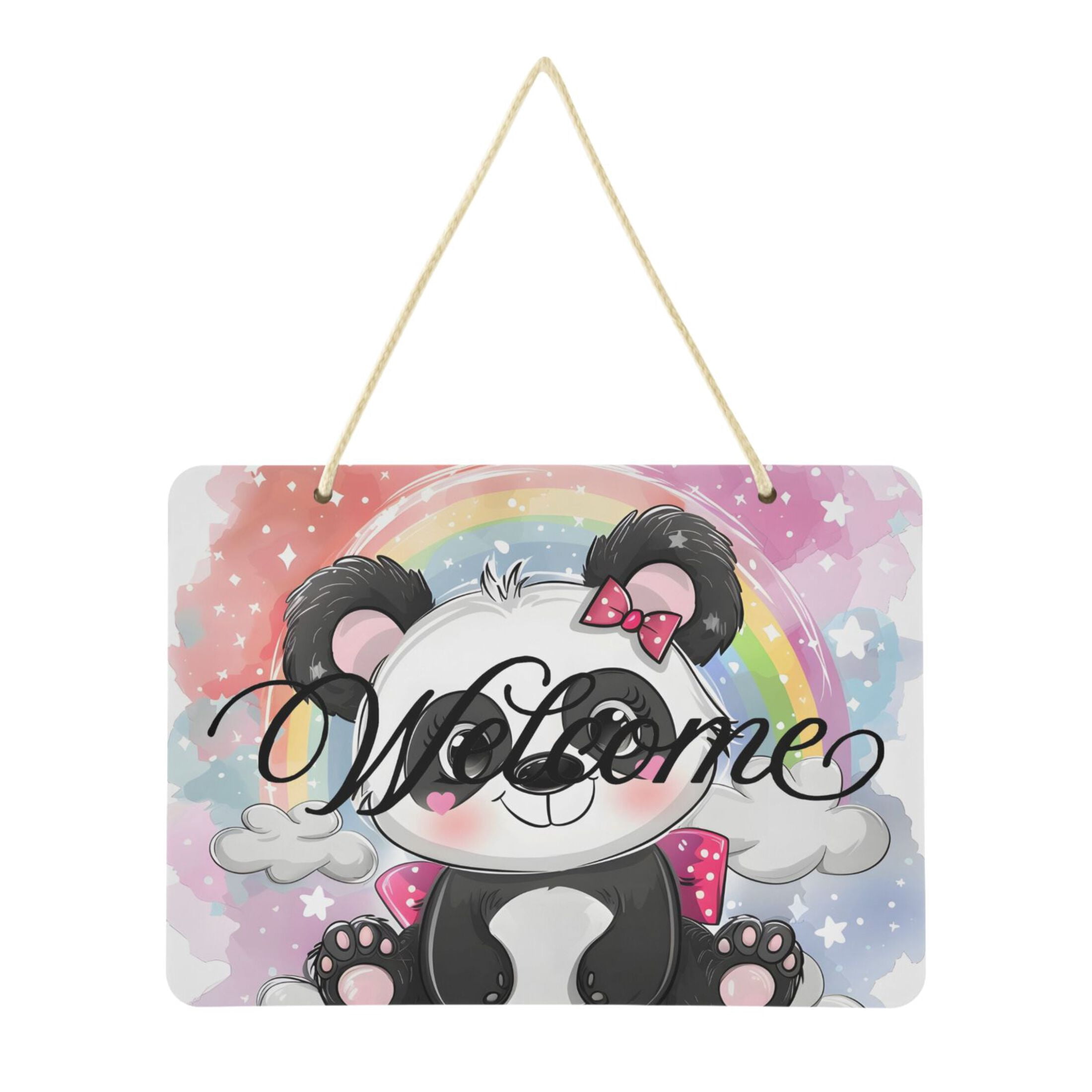 Cute Cartoon Panda and Rainbow Welcome Sign Front Door PVC 14x10 inch ...