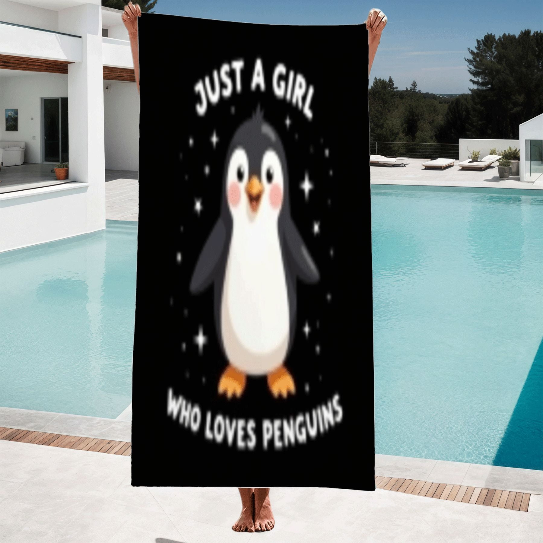 Cute Cartoon Penguin Beach Towel - Adorable Design with Blushing ...