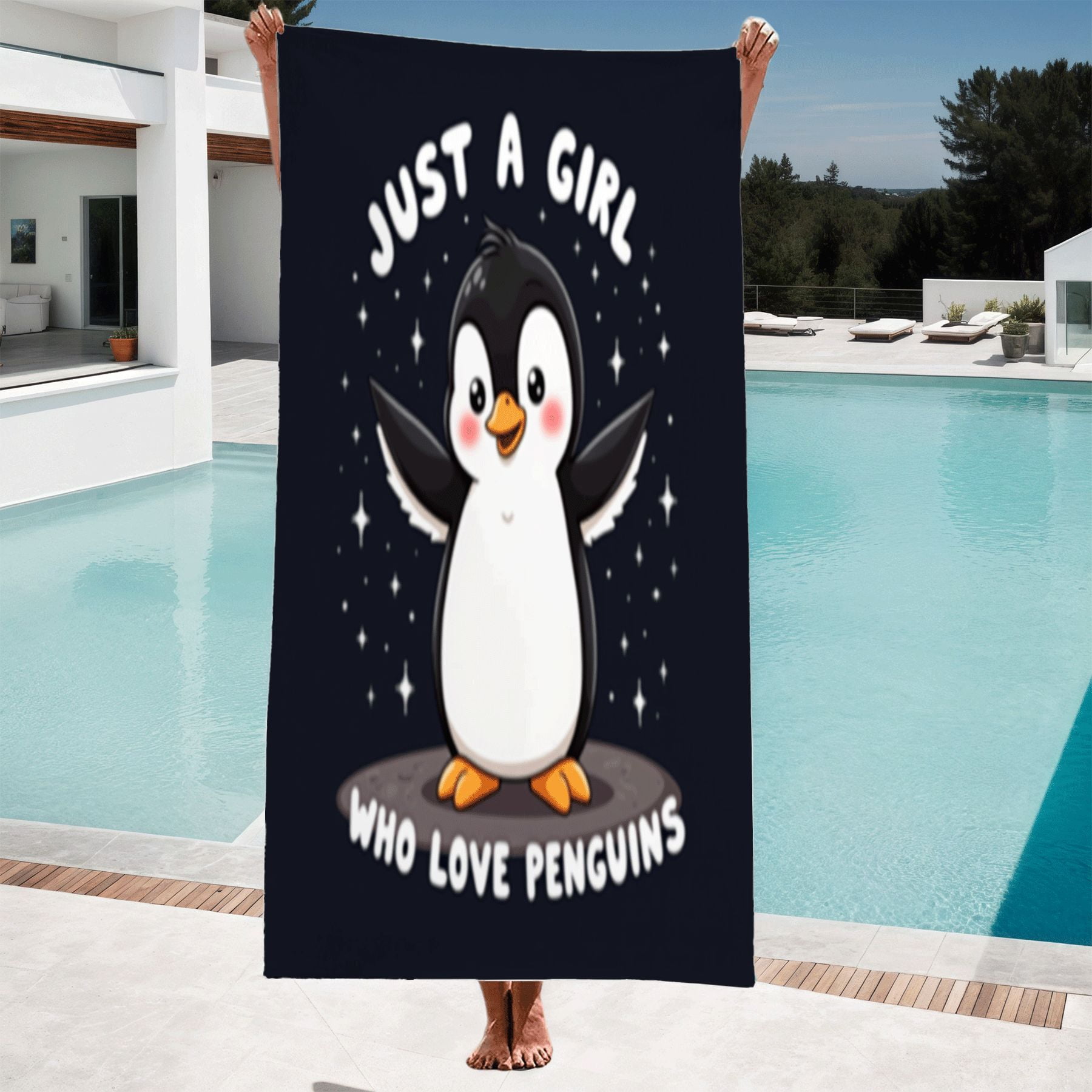 Cute Cartoon Penguin Beach Towel - Cheerful Design with Stars Perfect ...