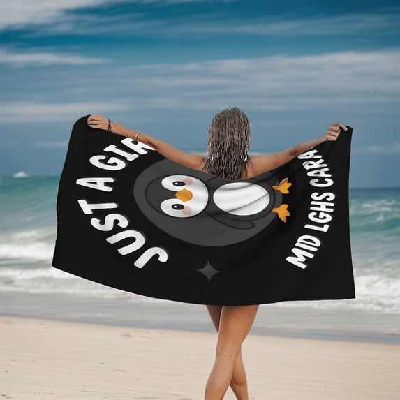 Cute Cartoon Penguin Beach Towel - Fun ' Just a ' Design with Blush ...