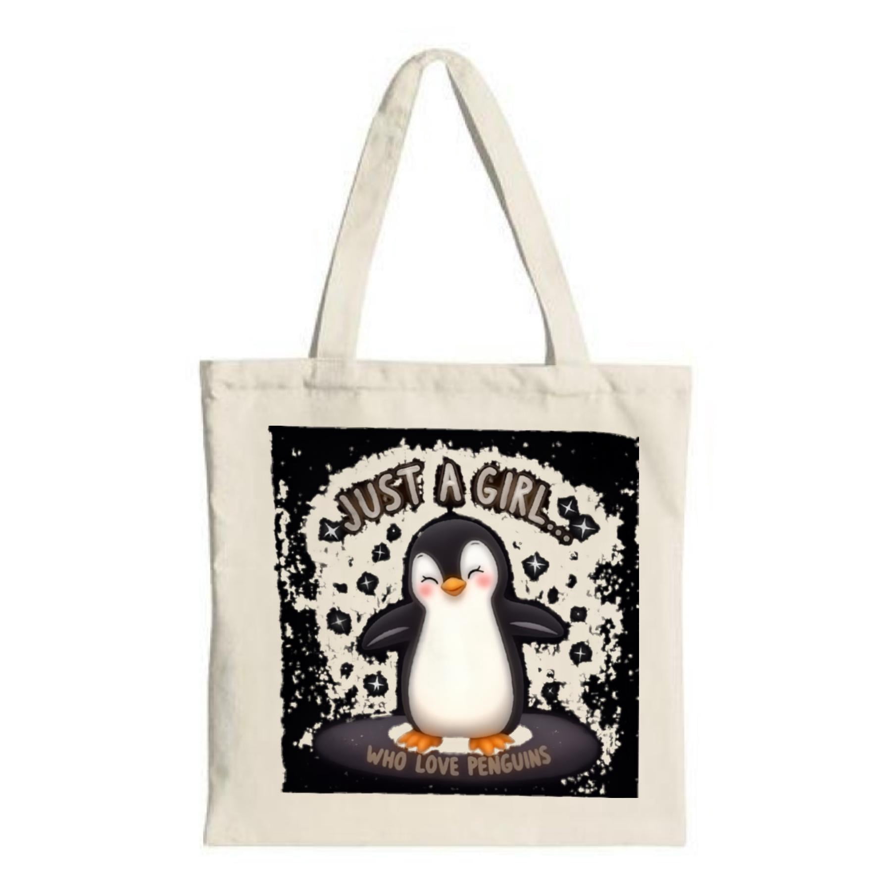 Cute Cartoon Penguin Tote Bag - Black & White Speckled Design " Just a ...