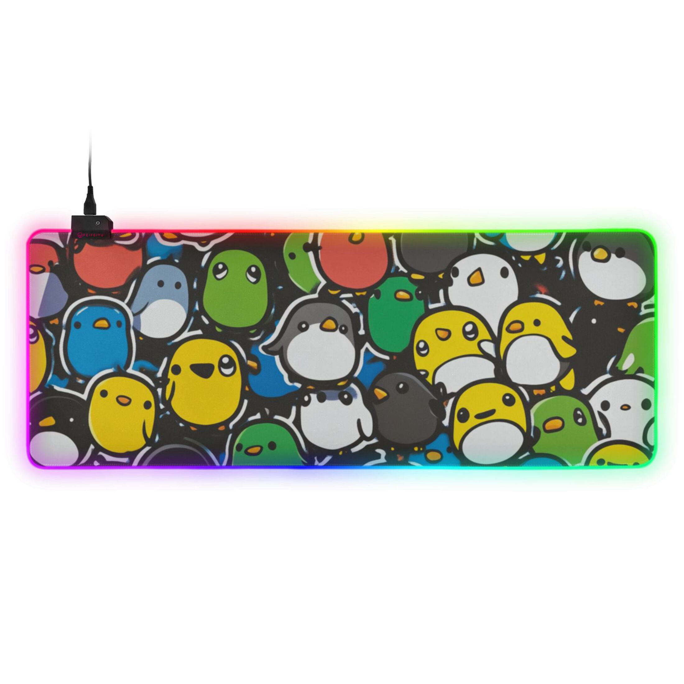 Cute Cartoon Penguins RGB Gaming Mouse Pad Large Keyboard Mat Rubber ...