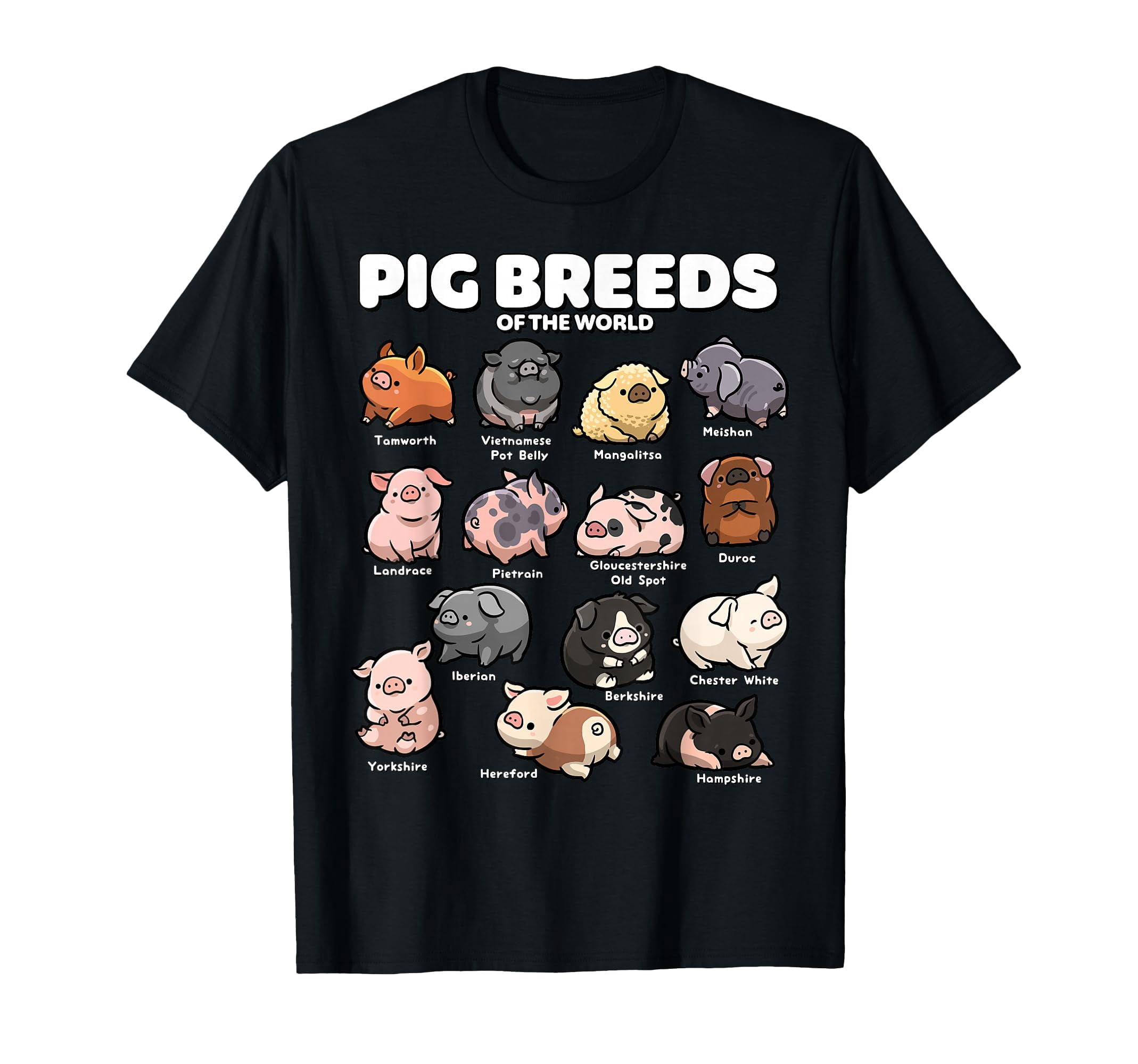 Cute Cartoon Pig Breeds T-Shirt for Funny Farm Animal Lovers - Walmart.com
