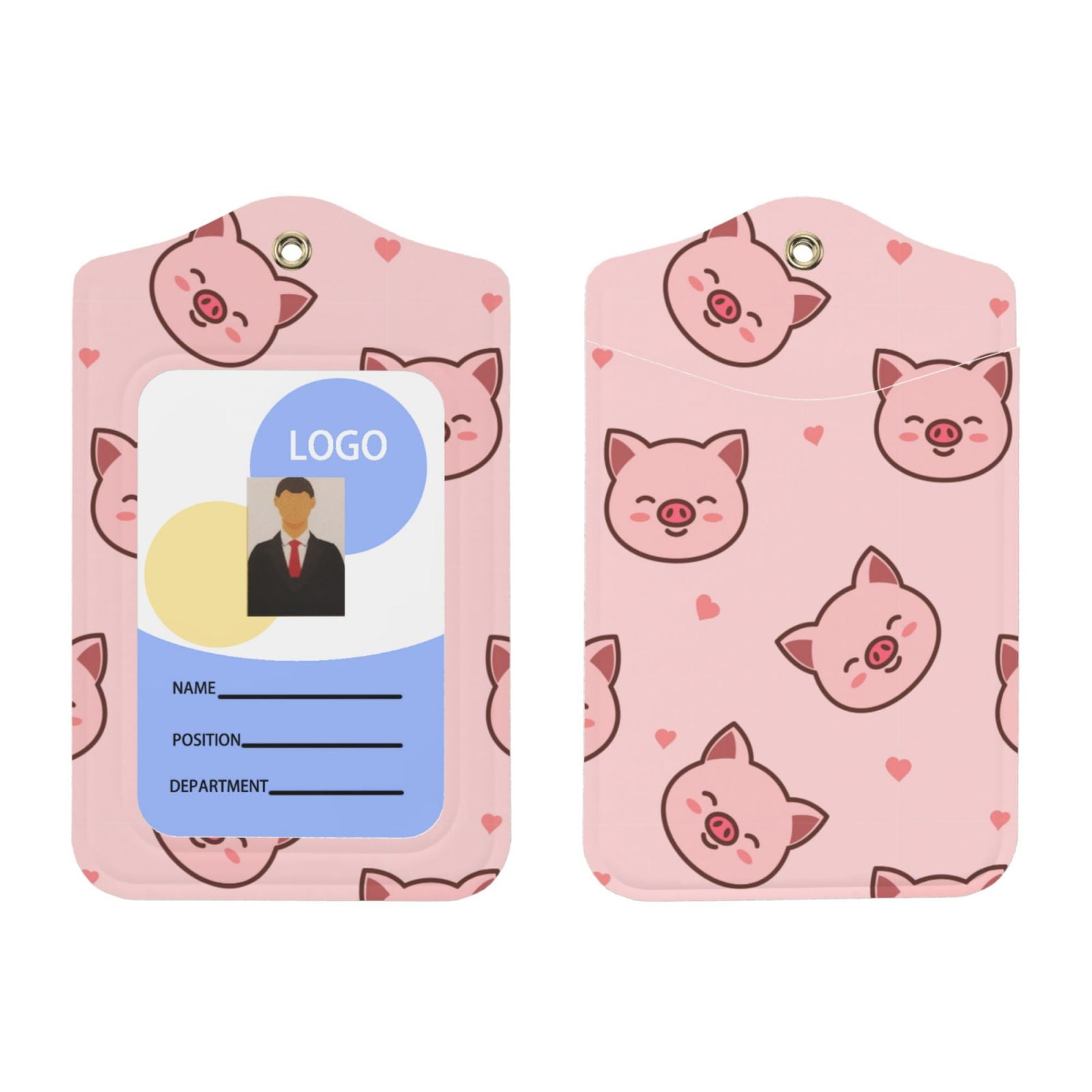 Cute Cartoon Pig Pattern Id Card Badge Leather Holder Case Protector ...