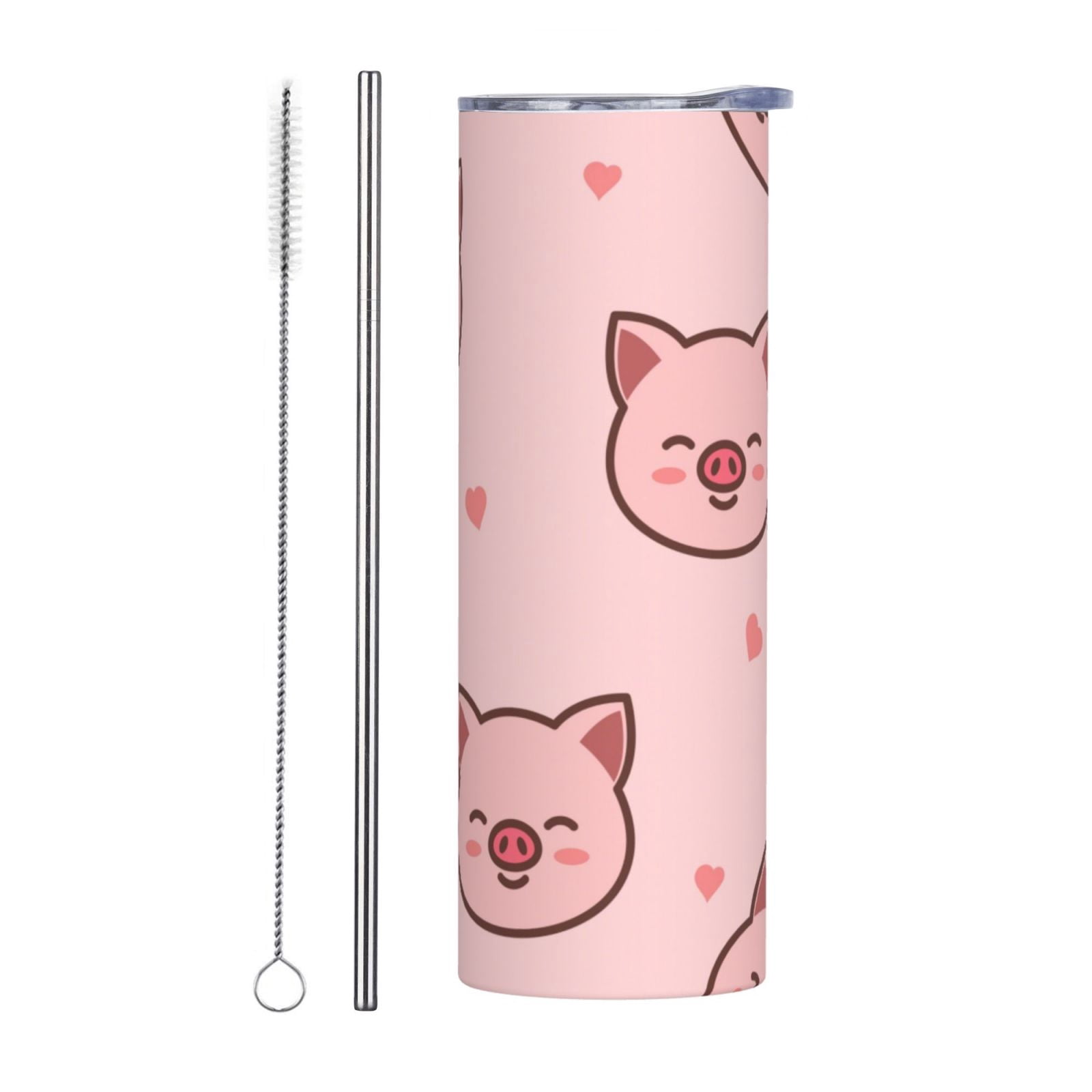 Cute Cartoon Pig Pattern Stainless Steel Tumbler Cup 20 oz Travel ...