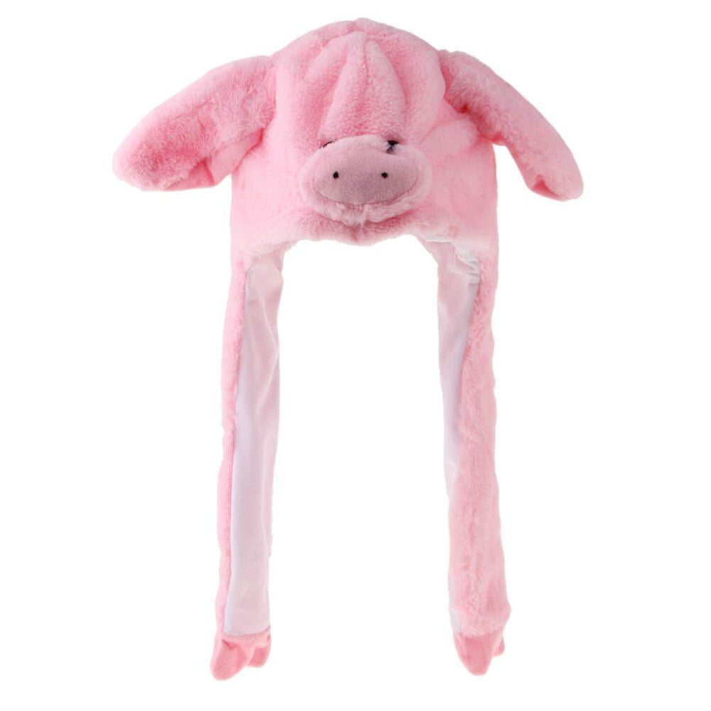 Cute Cartoon Pig Shaped Headgear Soft Warm Funny Hat Moving Ears Plush ...