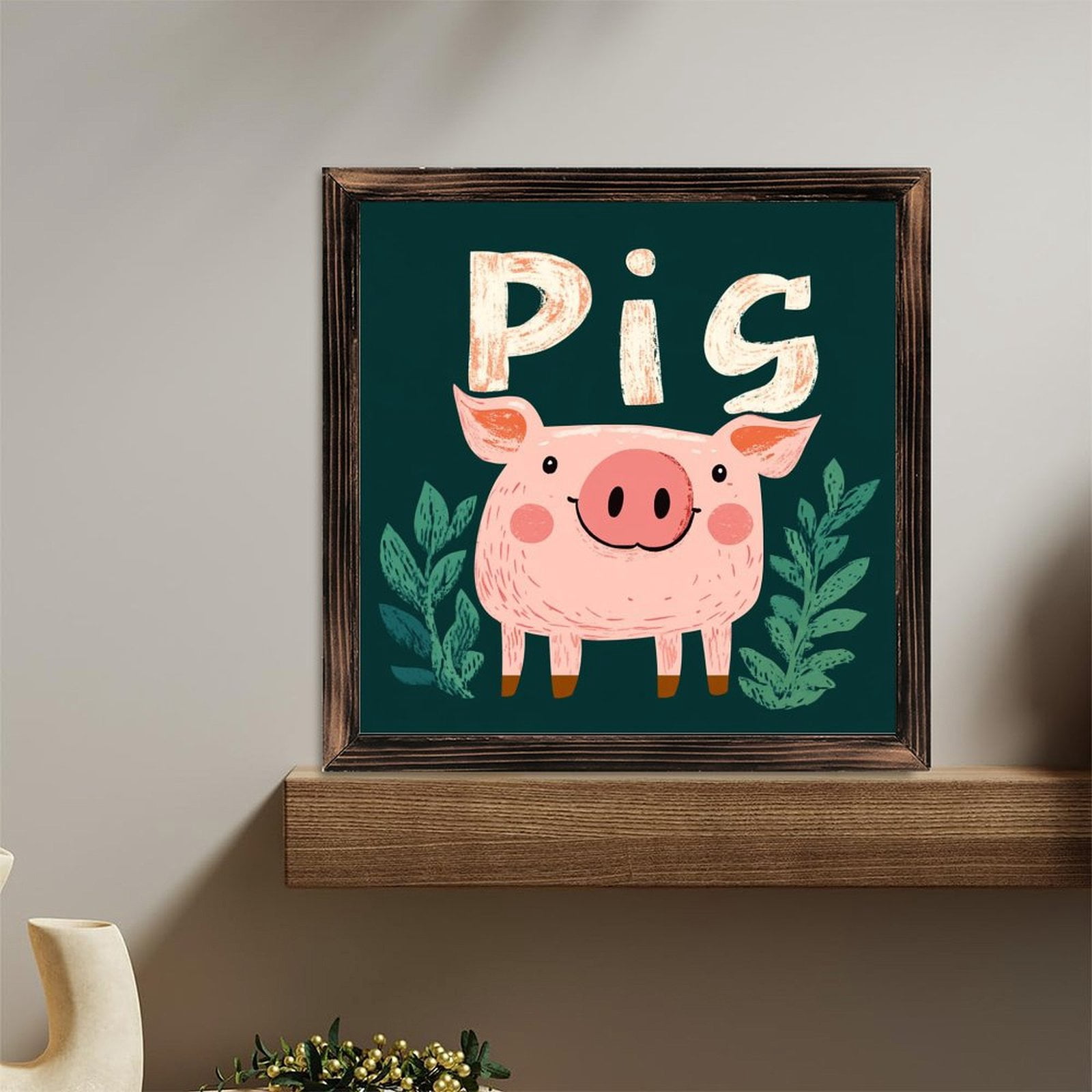 Cute Cartoon Piggy Wooden Sign Wall Plaque - Vintage Art Decoration ...