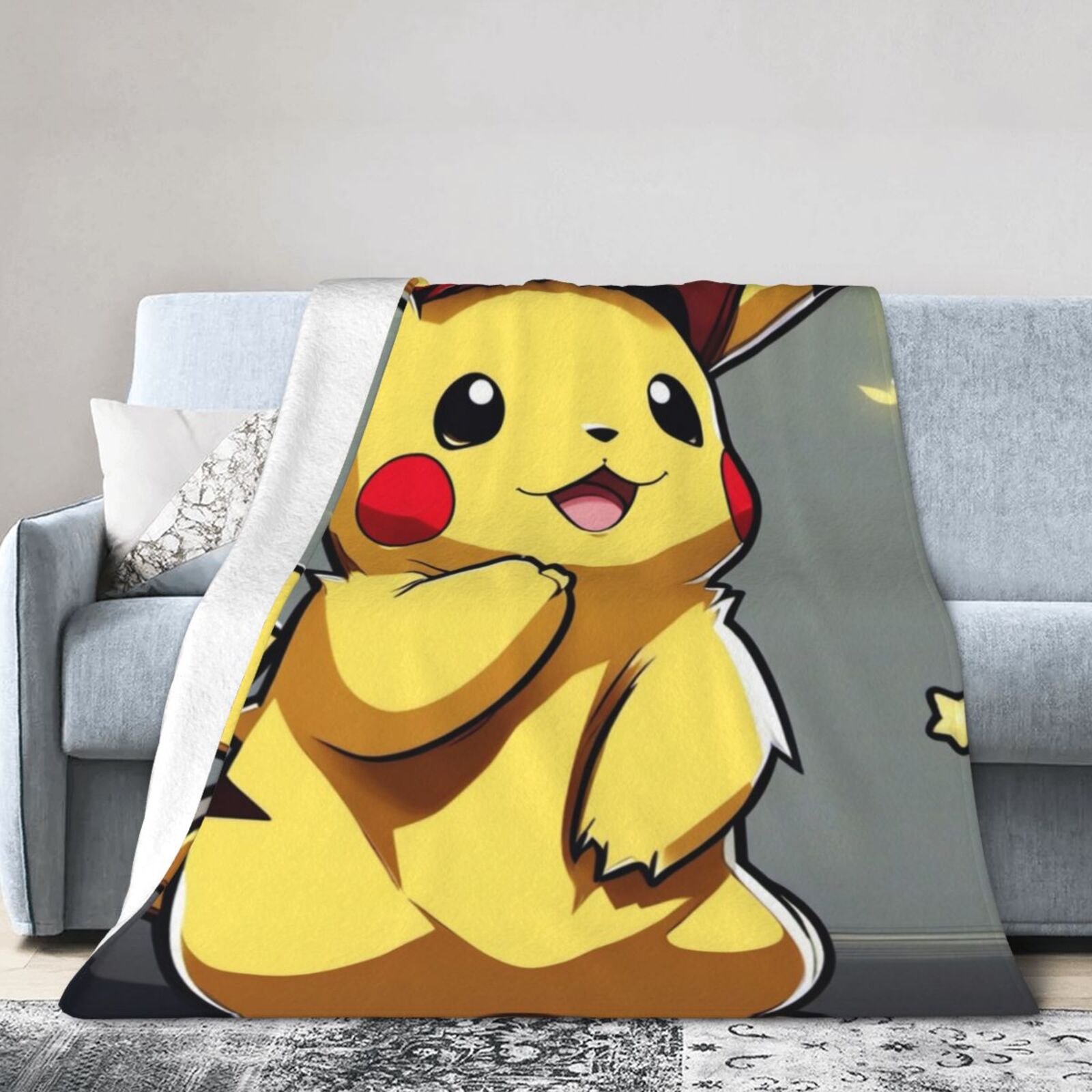 Cute Cartoon Pikachu Soft Fuzzy Light Weight Pokemon character Printed ...