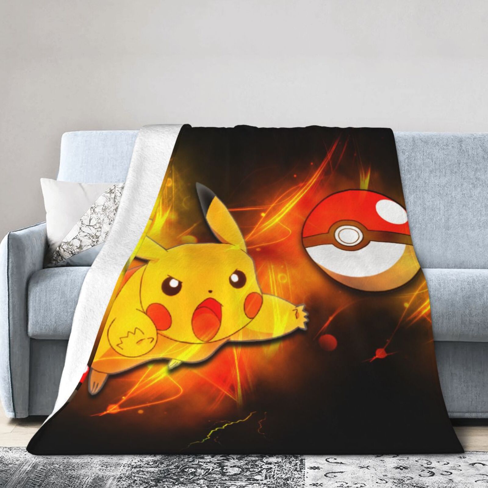 Cute Cartoon Pikachu Soft Fuzzy Light Weight Pokemon character Printed ...