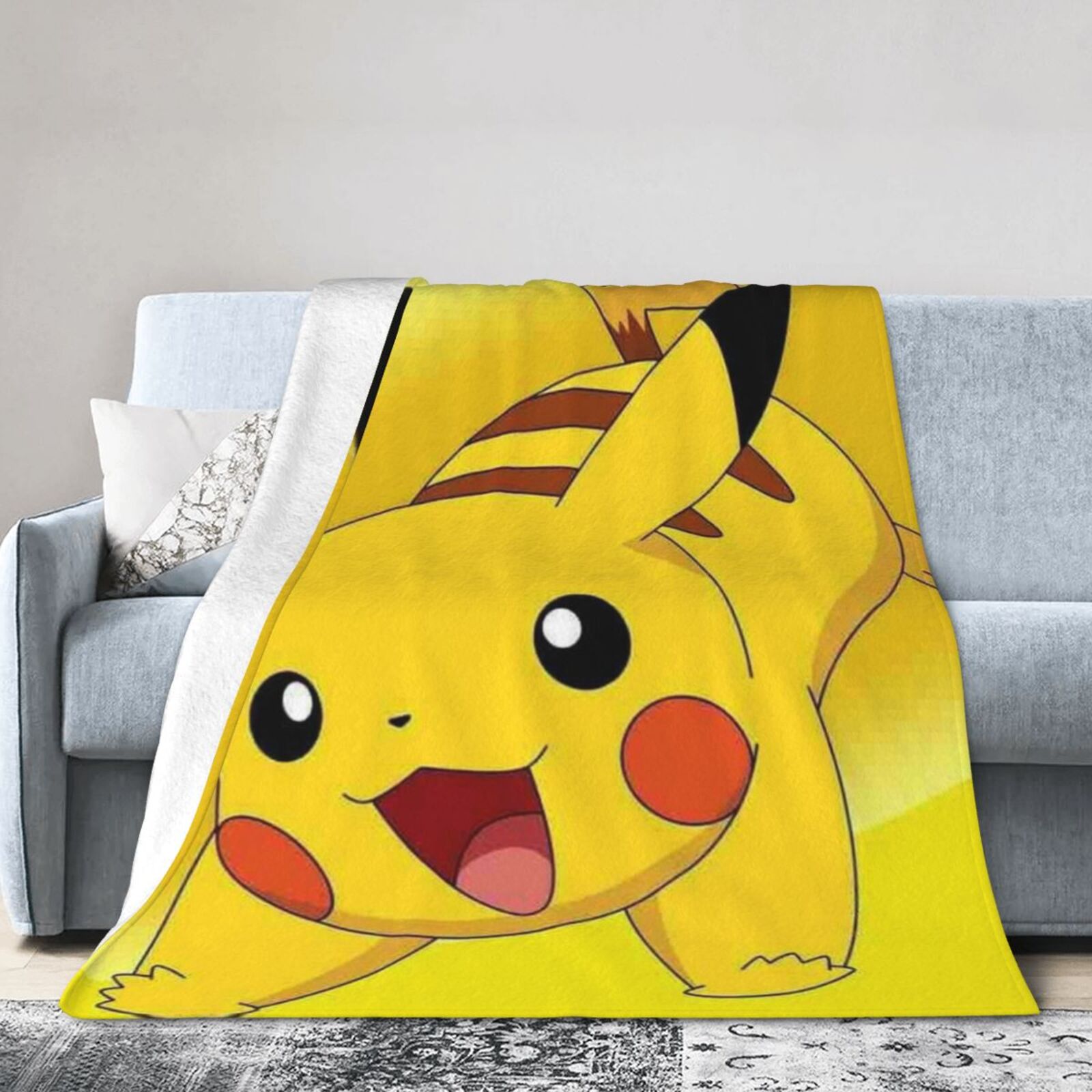 Cute Cartoon Pikachu Soft Fuzzy Light Weight Pokemon character Printed ...