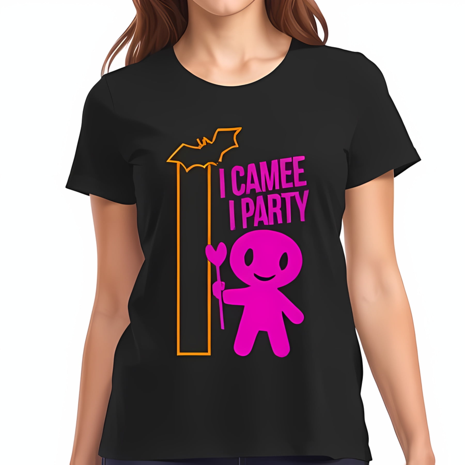 Cute Cartoon Pink Figure with Heart & Bat Pole Graphic Cotton Short ...