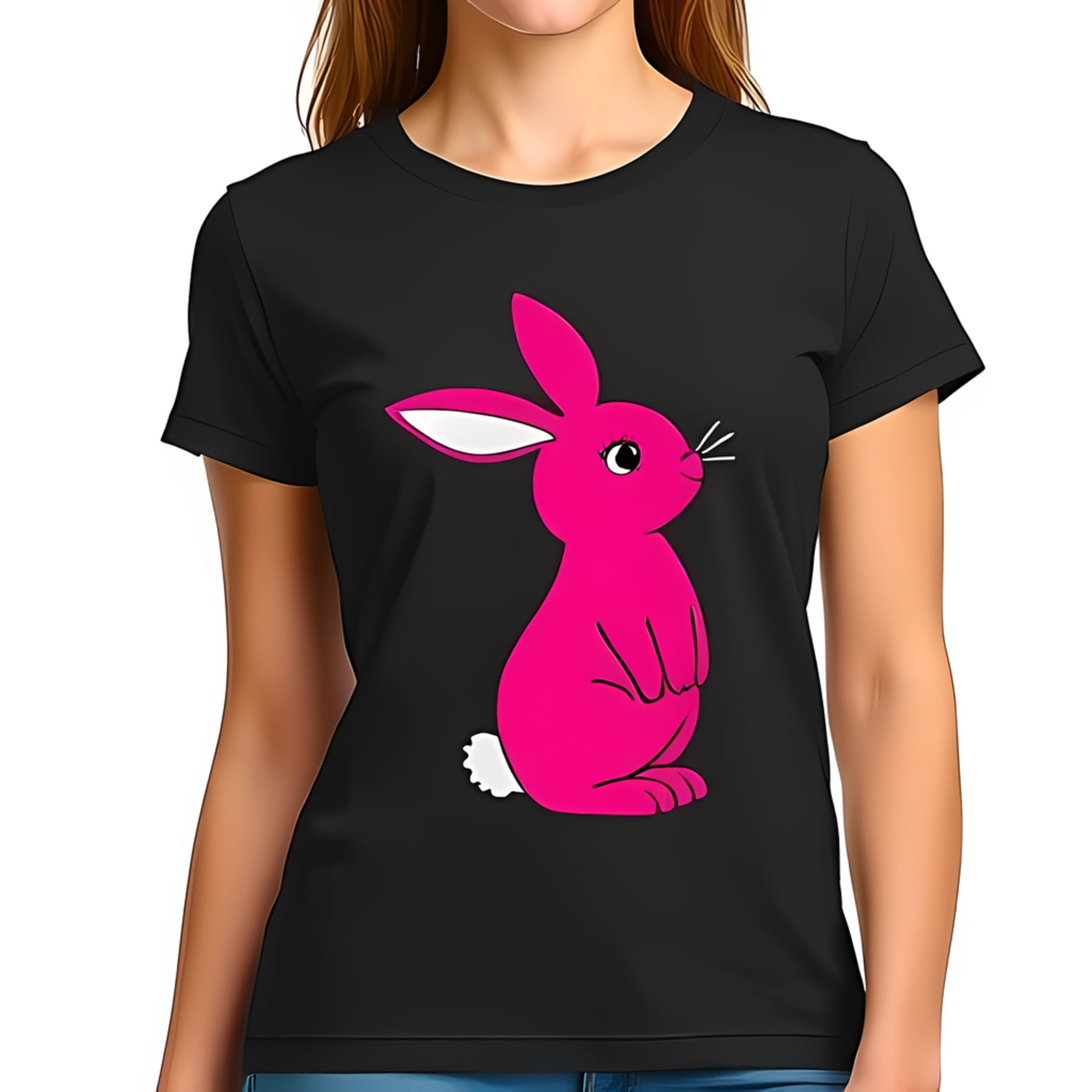 Cute Cartoon Pink Rabbit Design Cotton Short Sleeve T-Shirt for Fun ...