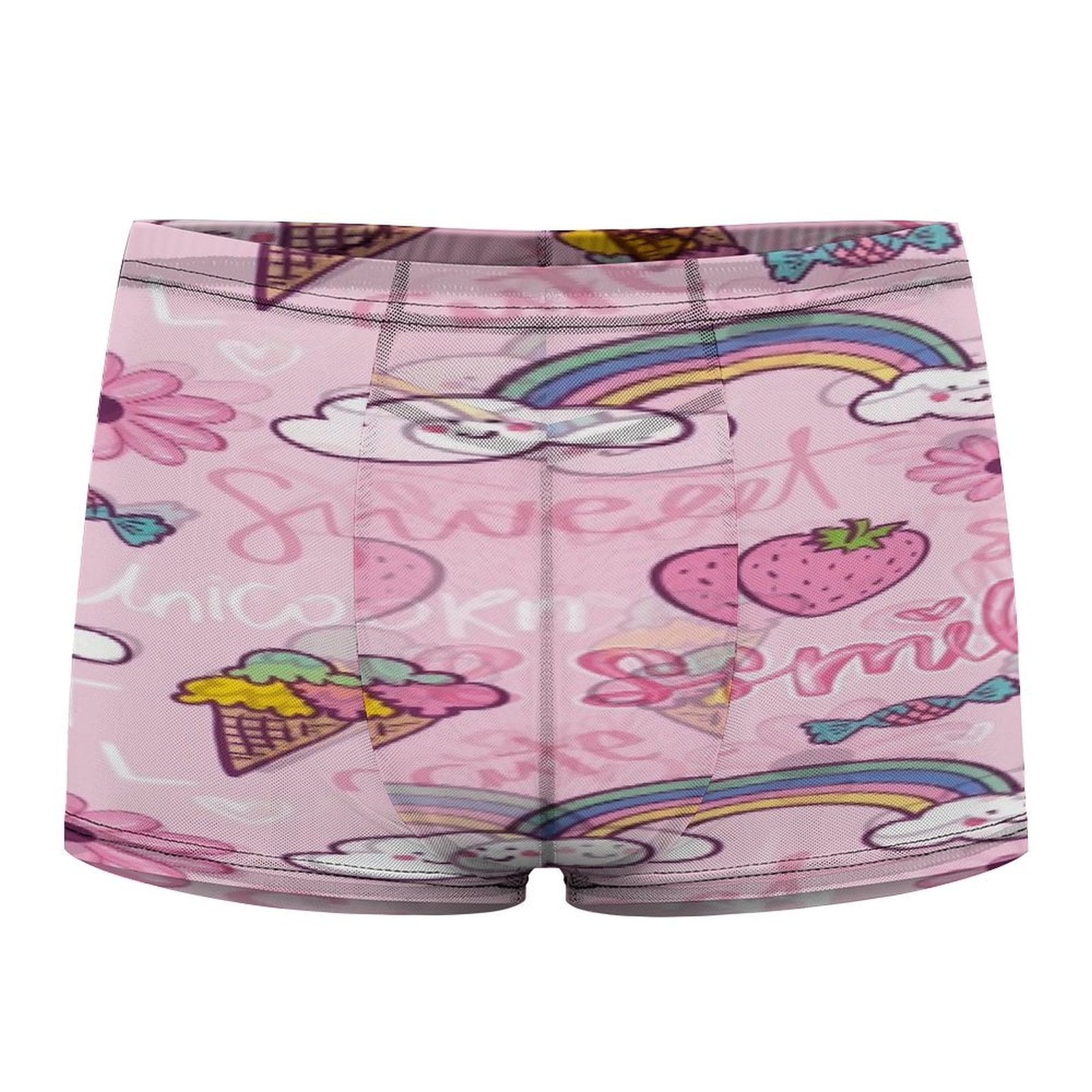 Cute Cartoon Pink Rainbow, Ice Cream Flowers Men's Mesh Boxer Briefs ...