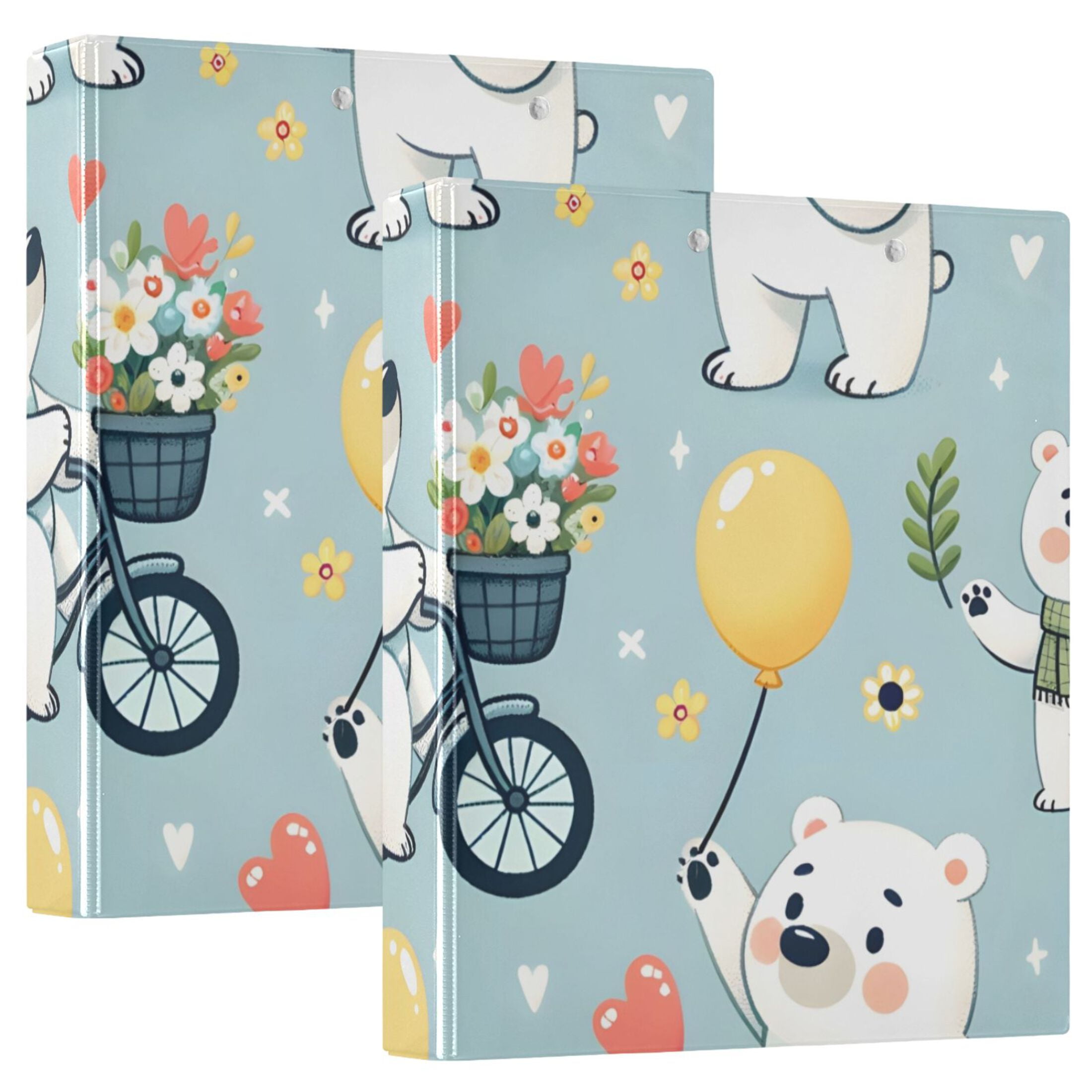 Cute Cartoon Polar Bears 3 Ring Binders 1.5 inch Hardcover File Folders ...