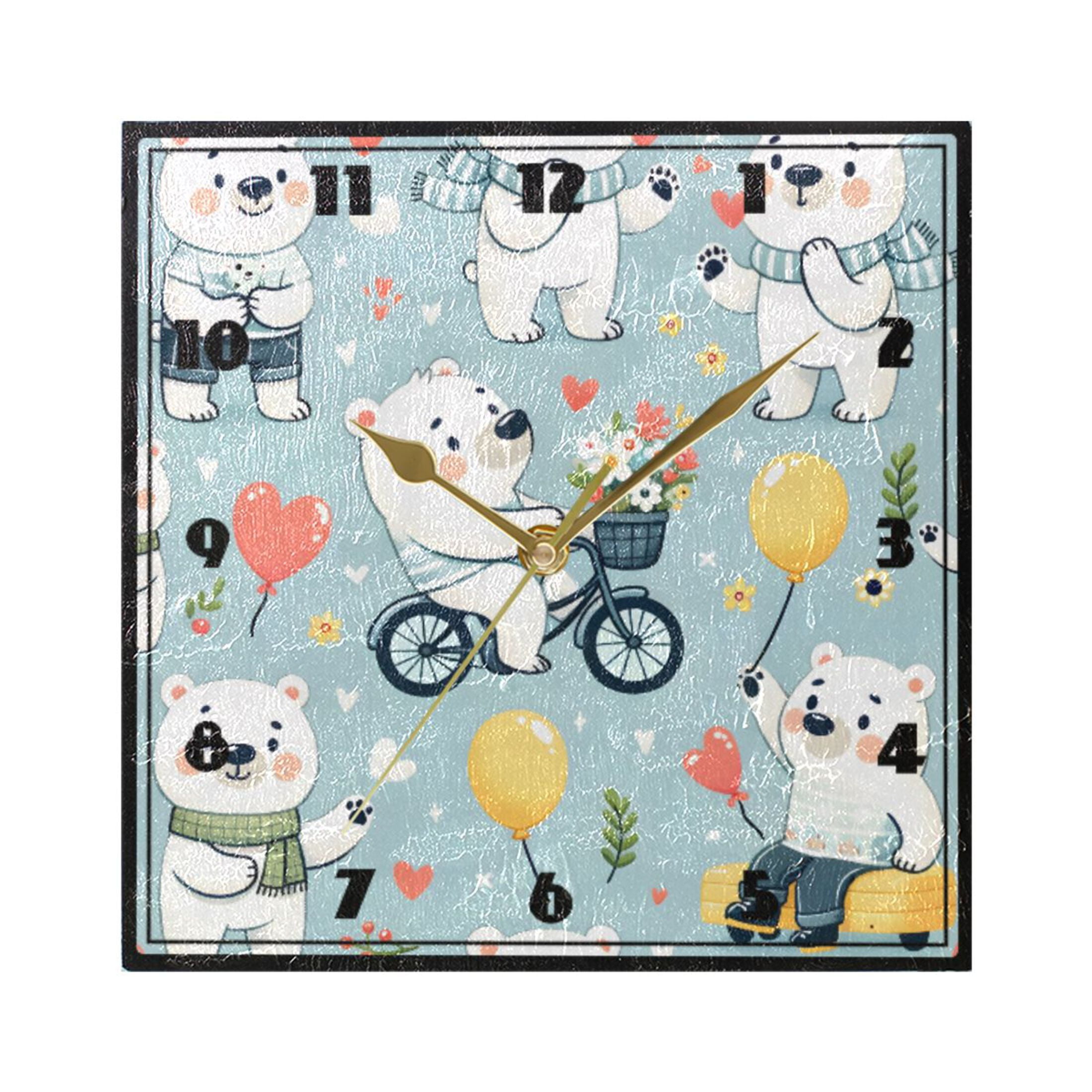 Cute Cartoon Polar Bears Wall Clock 7.78" Non-Ticking Silent Battery ...