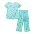 Cute Cartoon Print Pajama Set Womens Lightweight Short Sleeve and Capri ...
