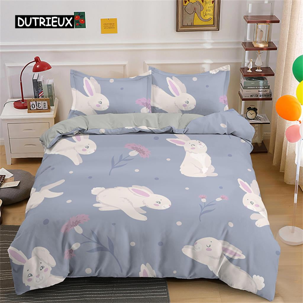 Cute Cartoon Rabbit Bedding Set Sky Blue Duvet Cover for Home Girl Kids ...