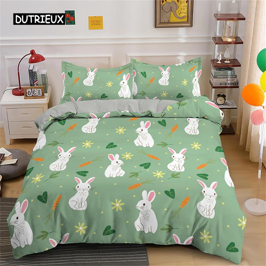 Cute Cartoon Rabbit Bedding Set Sky Blue Duvet Cover for Home Girl Kids ...