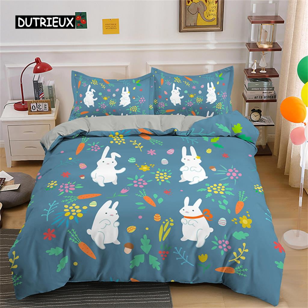 Cute Cartoon Rabbit Bedding Set Sky Blue Duvet Cover for Home Girl Kids ...