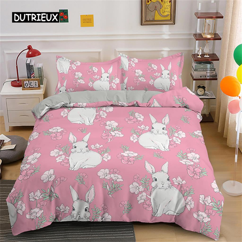 Cute Cartoon Rabbit Bedding Set Sky Blue Duvet Cover for Home Girl Kids ...