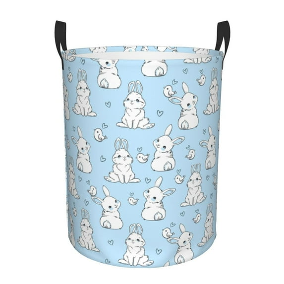 Cute Cartoon Rabbit Bird Blue Laundry Basket with Handles ...