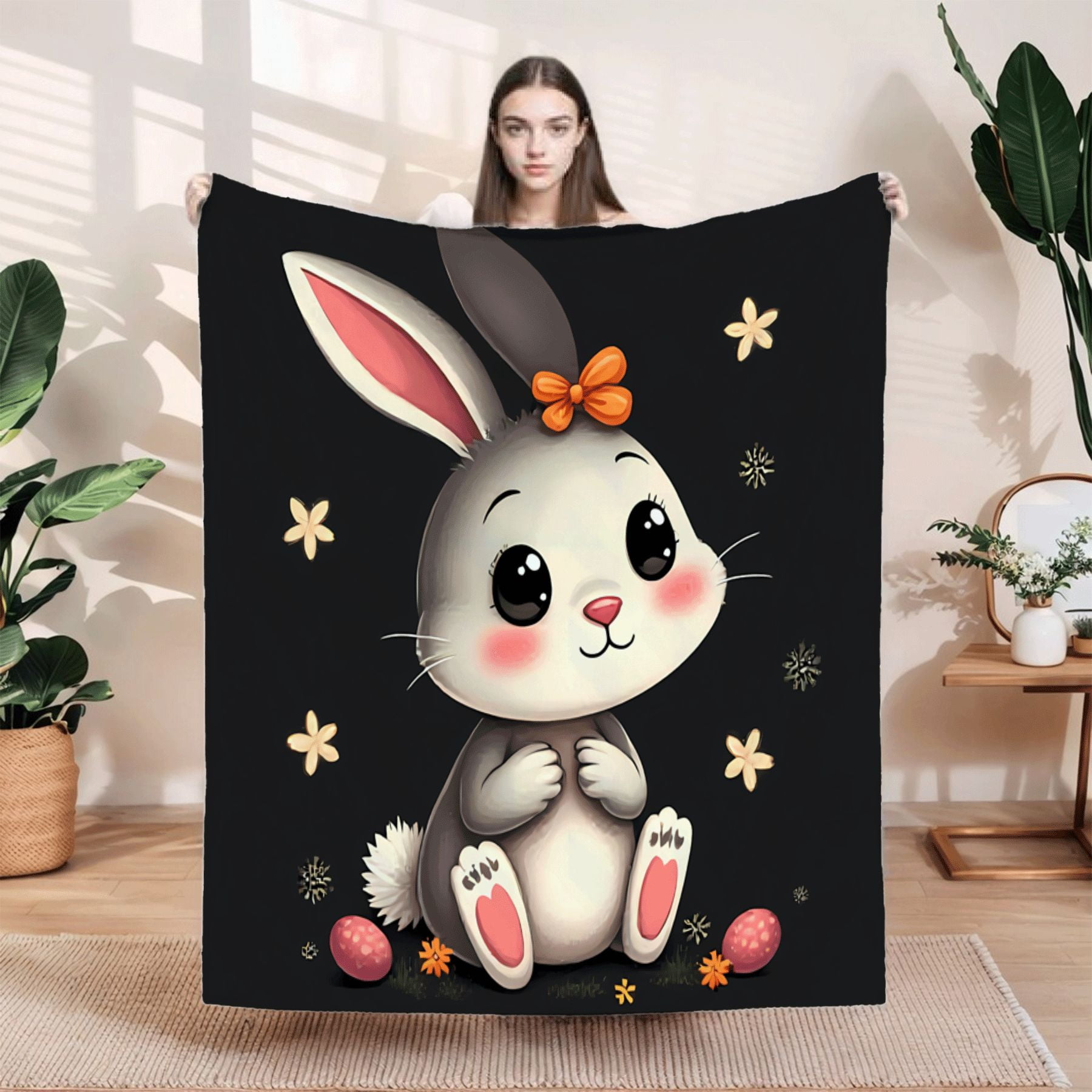 Cute Cartoon Rabbit Flannel Blanket - Soft Warm Cozy Design with ...