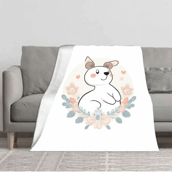 Cute Cartoon Rabbit Flannel Blanket - Soft Warm Cozy Design with Floral ...