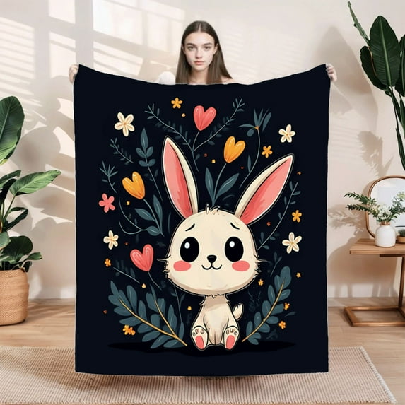 Cute Cartoon Rabbit Flannel Blanket - Soft Warm and Cozy with Colorful ...