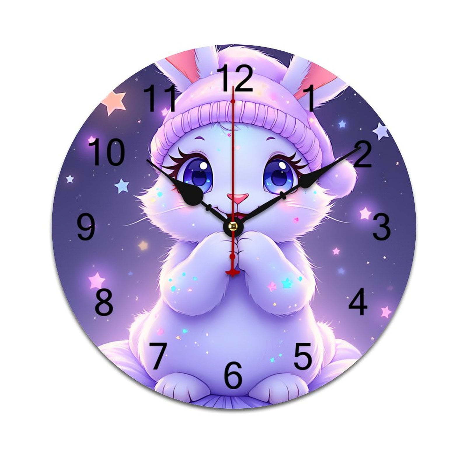 Cute Cartoon Rabbit Printed Silent Wall Clock Round Kitchen Clock Chic ...