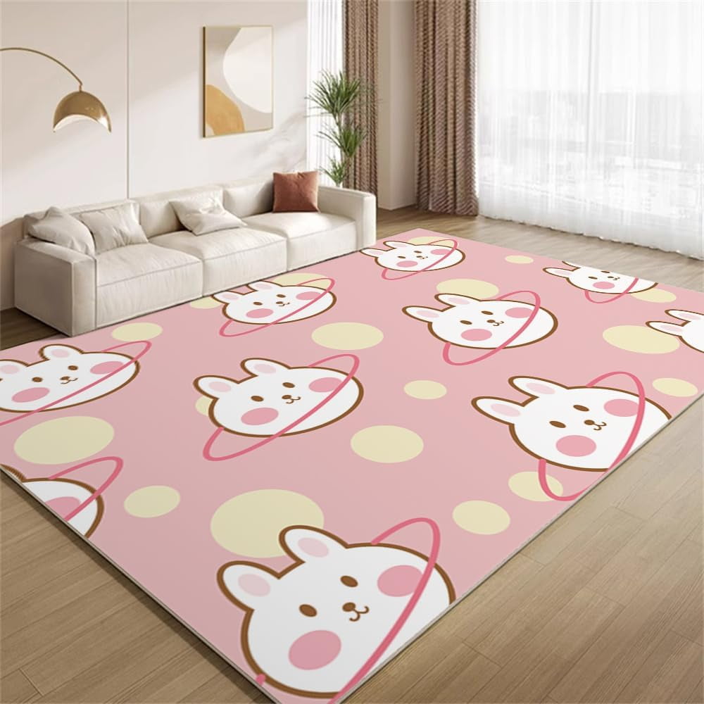 Cute Cartoon Rabbit Rug 5x7ft Area Rugs Pink Bunny Rugs Non Slip ...