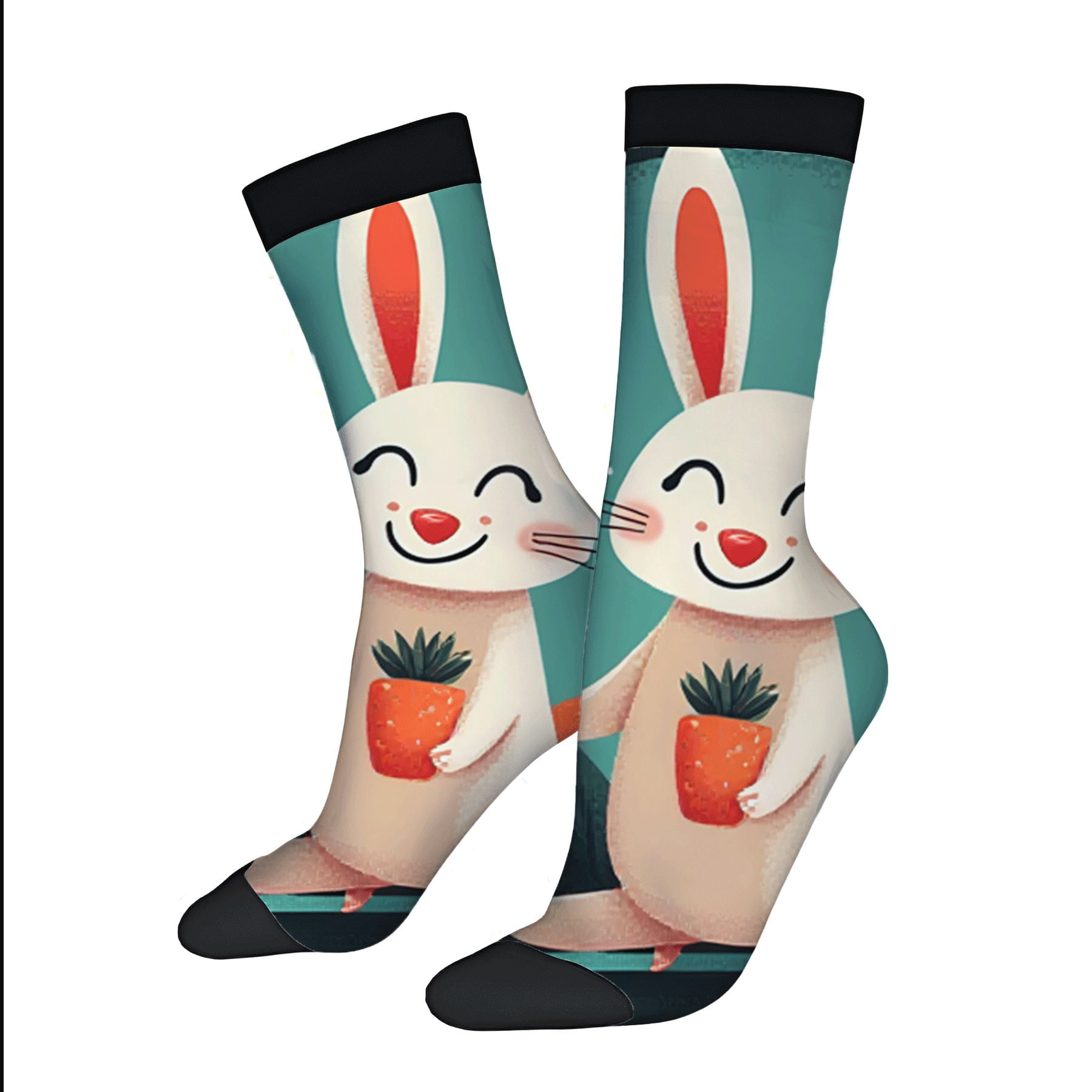Cute Cartoon Rabbit Socks - 2 Pairs Whimsical Design with Teal ...