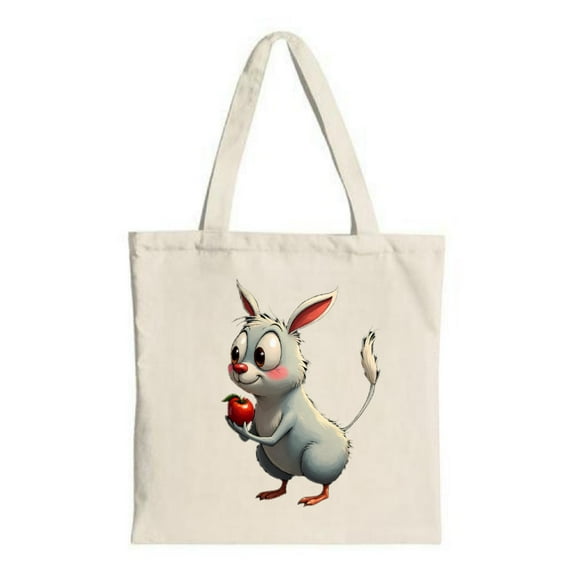 Cute Cartoon Rabbit Tote Bag - Large Eyes & Fluffy Tail Holding a Red ...