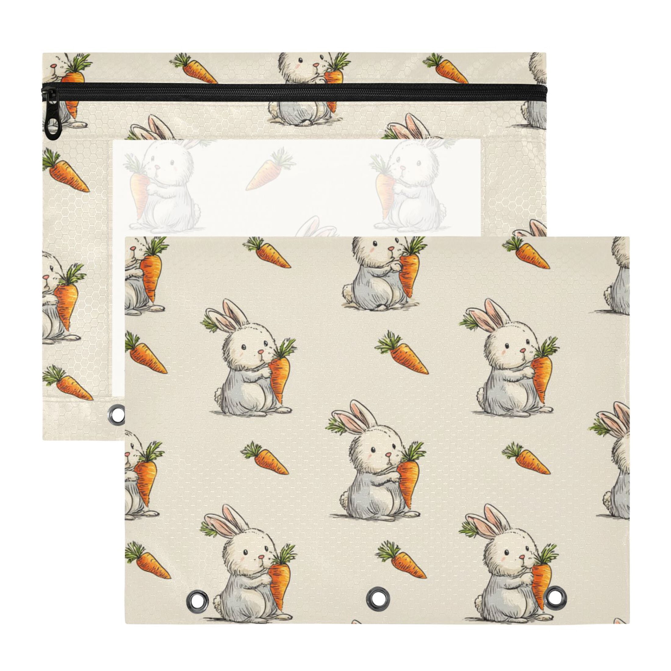 Cute Cartoon Rabbits Hug Carrots 3-Ring Binder Pocket with Zipper ...