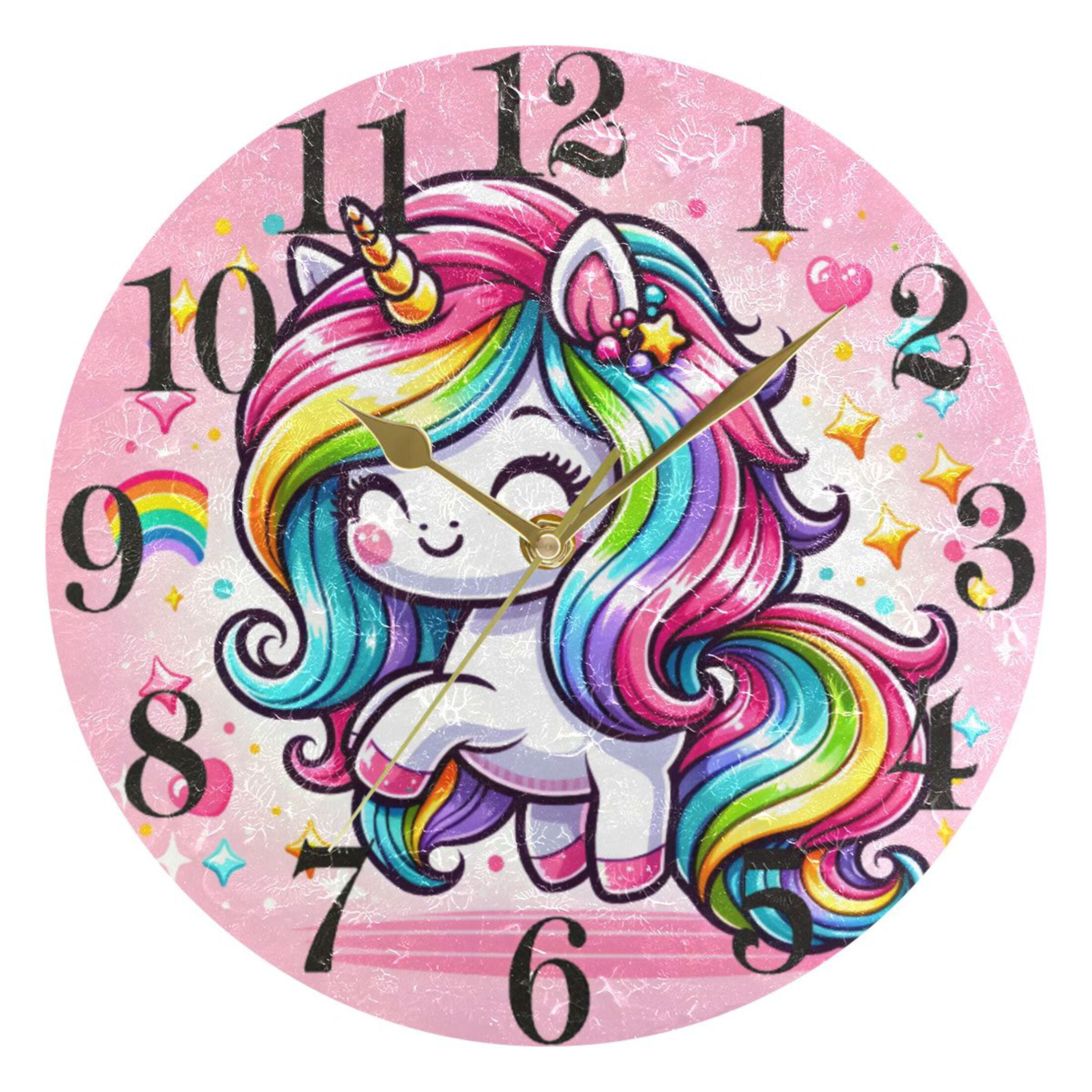 Cute Cartoon Rainbow Unicorn Wall Clock 9.8 inch Battery Operated ...
