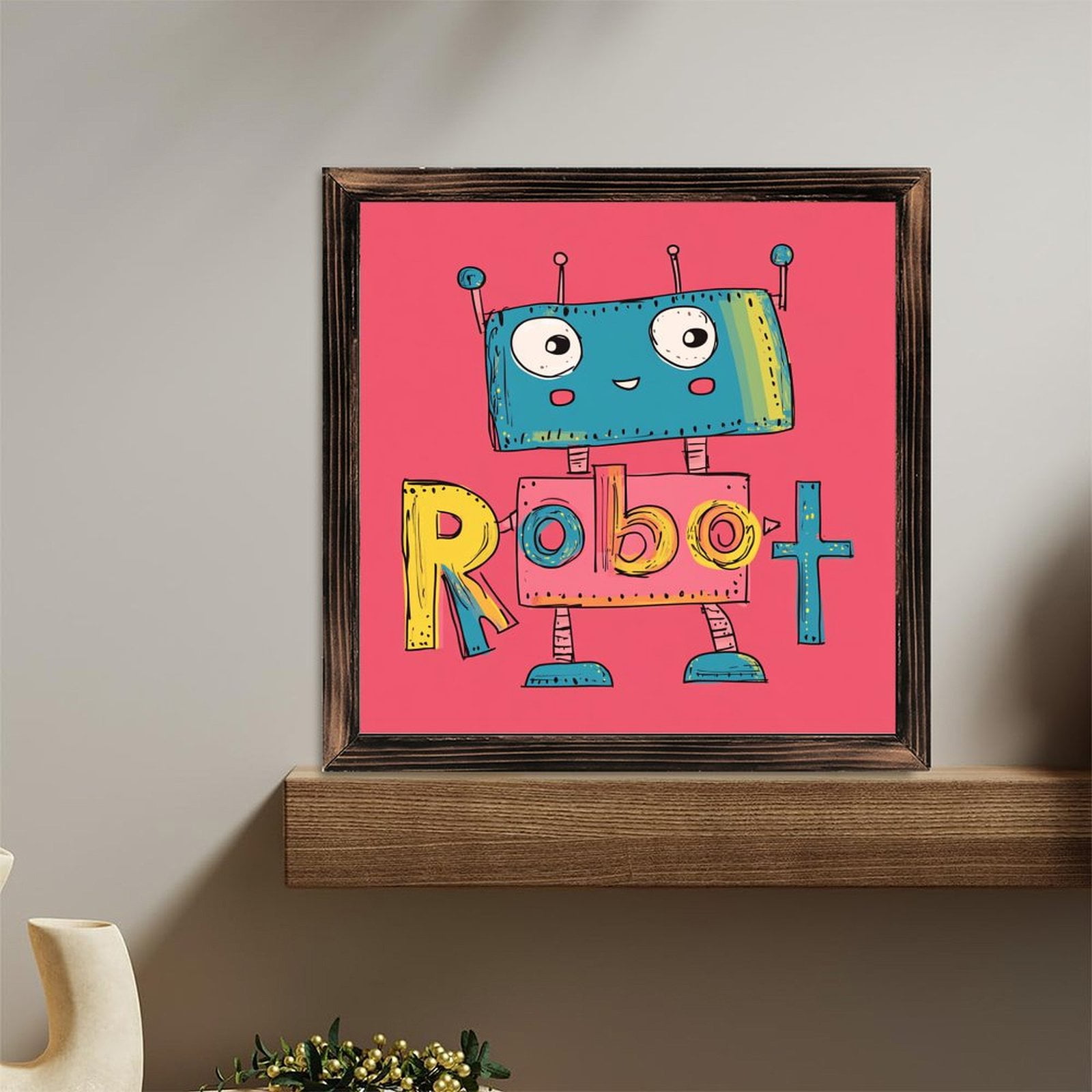 Cute Cartoon Robot Wooden Sign Wall Plaque - Vintage Art Decoration ...
