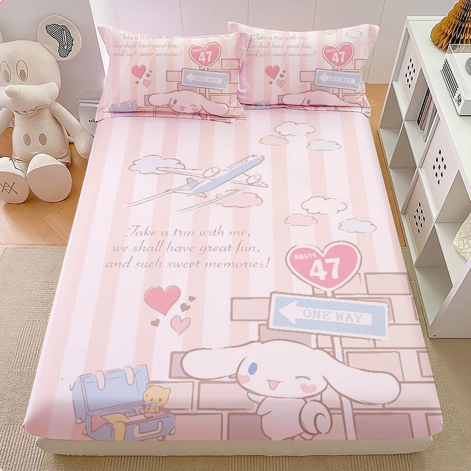 Cute Cartoon Sanrio Cinnamoroll Fitted Sheet Kawaii Anime Home Bedding ...