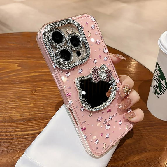 Cute Cartoon Sanrio Hello Kitty 3D Bow Bling Glitter Makeup Mirror ...