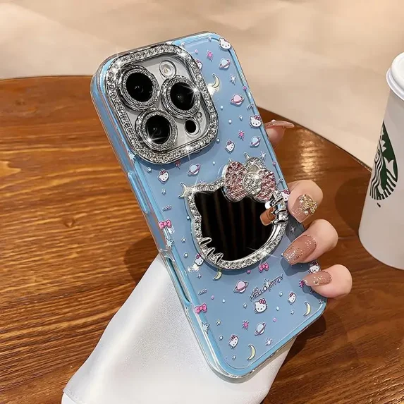 Cute Cartoon Sanrio Hello Kitty 3D Bow Bling Glitter Makeup Mirror ...