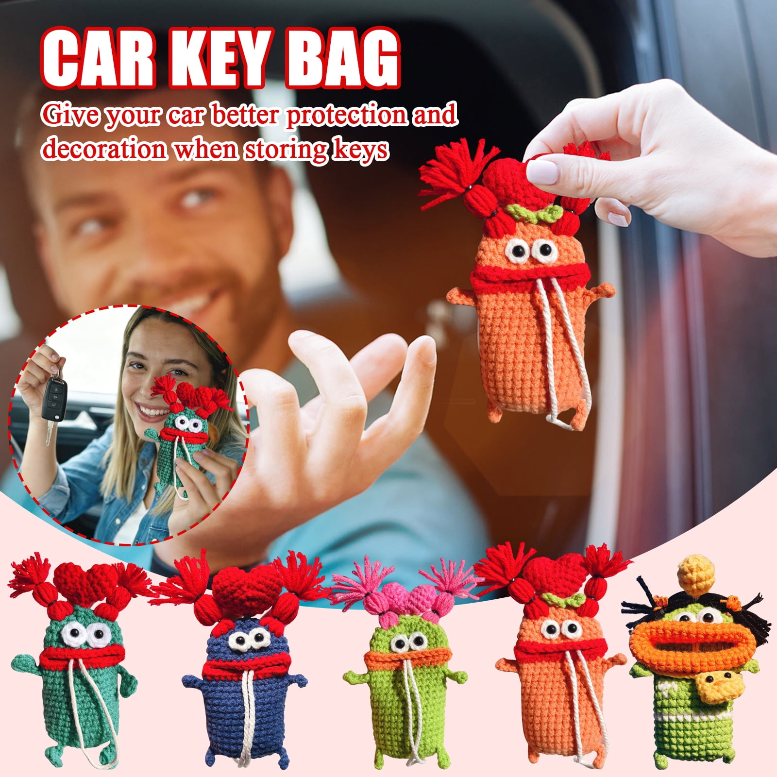 Cute Cartoon Sausage Lip Handmade Knitted Car Key Pouch, Vehicle Key ...