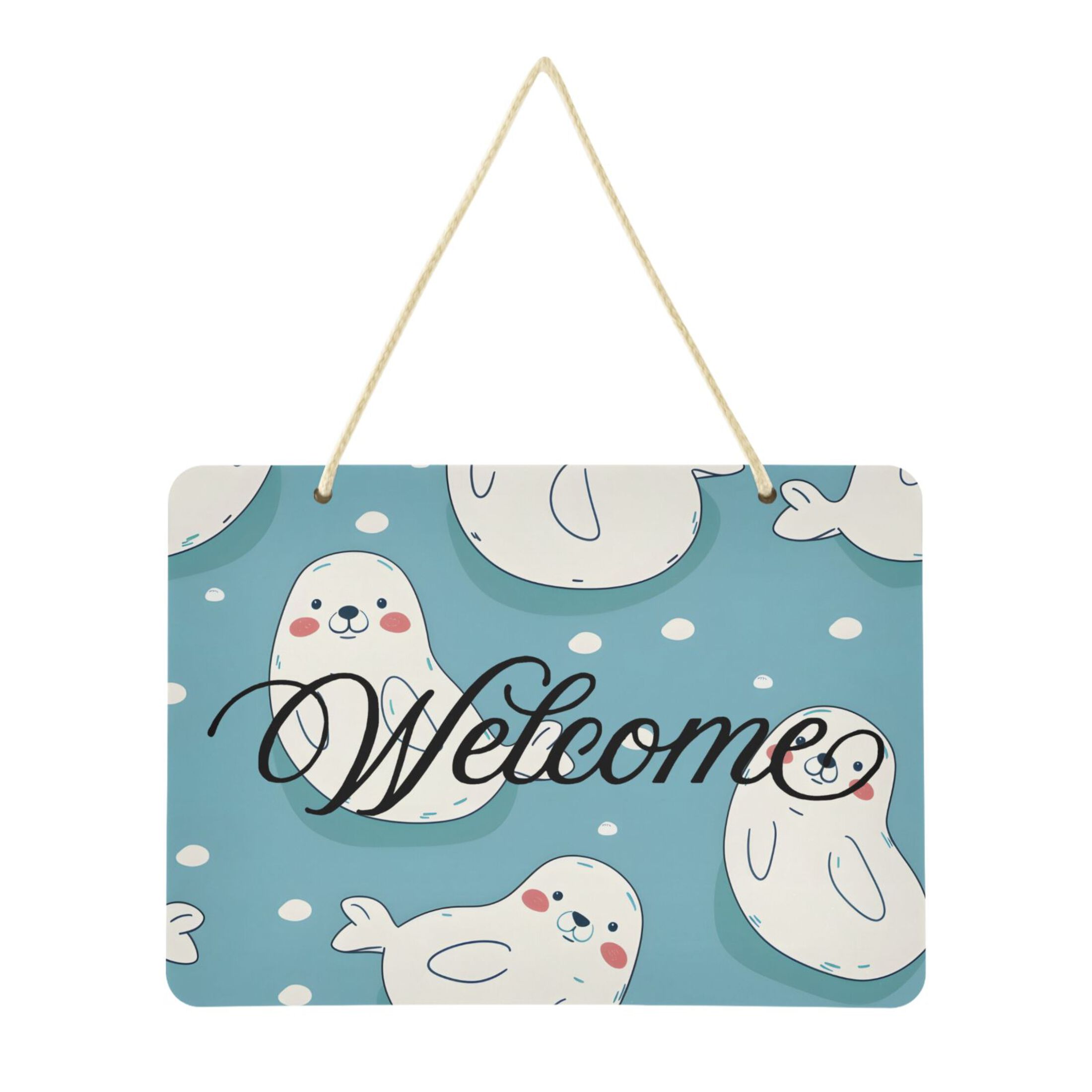 Cute Cartoon Seal Welcome Sign Front Door PVC 14x10 inch Hanger Hello ...