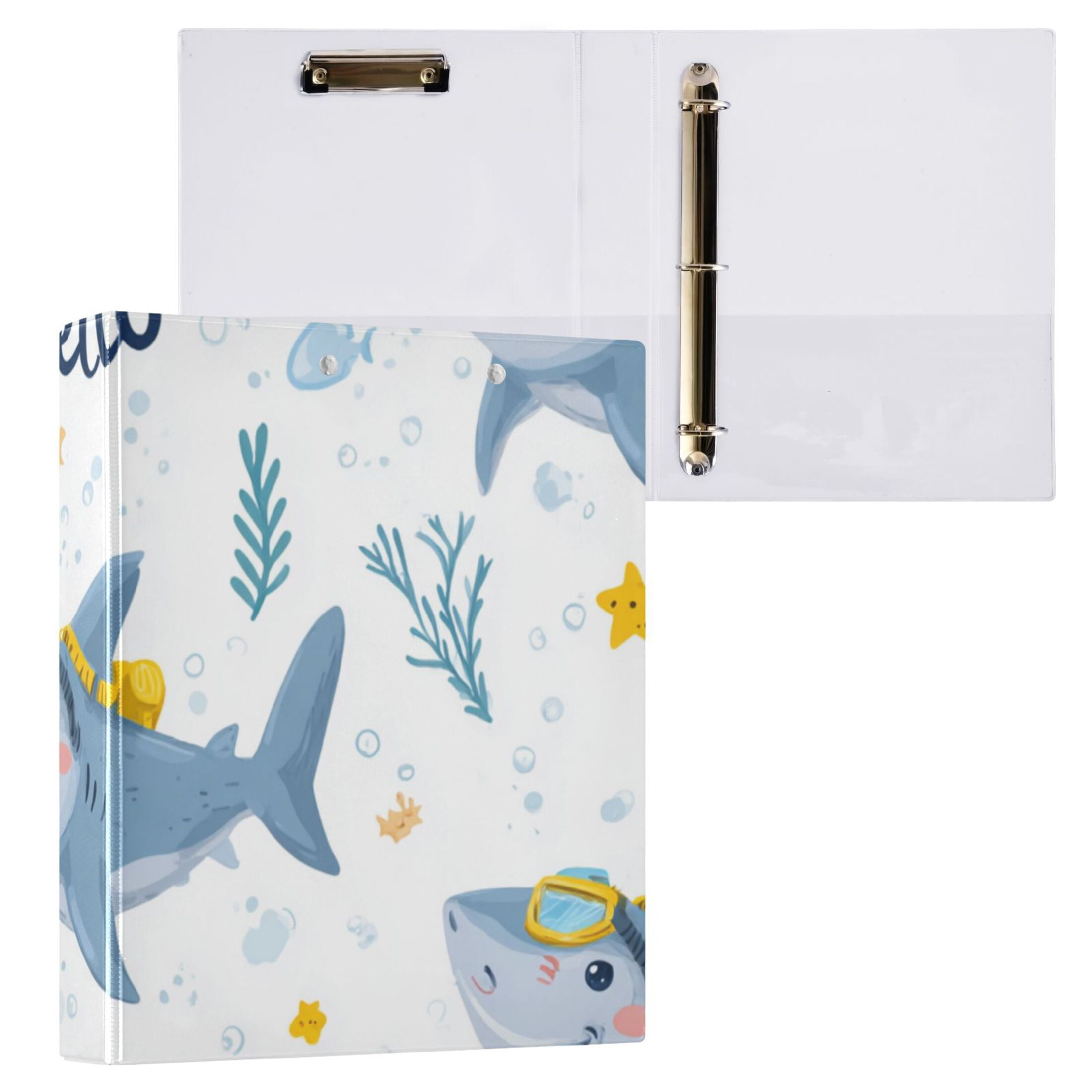 Cute Cartoon Sharks Diving Round Ring Binder 3 Rings 1.5" Capacity File ...