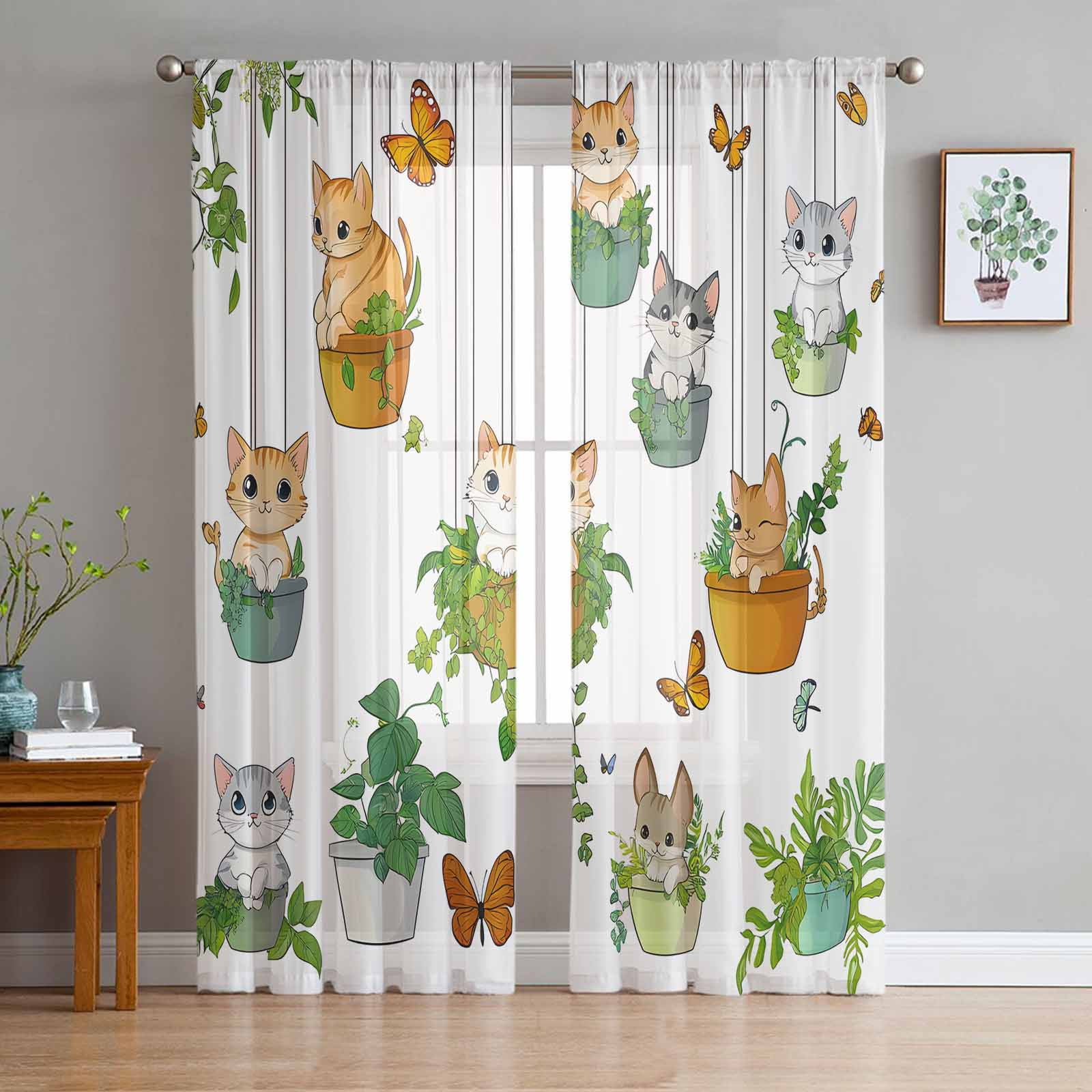 Cute Cartoon Sheer Curtains 72 Inches Long 2 Panels Set, Window Sheer ...