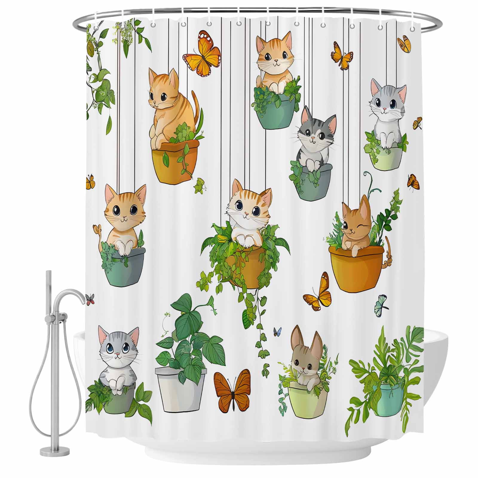 Cute Cartoon Shower Curtain Set - Small 36" x 72" Washable Bathtub ...