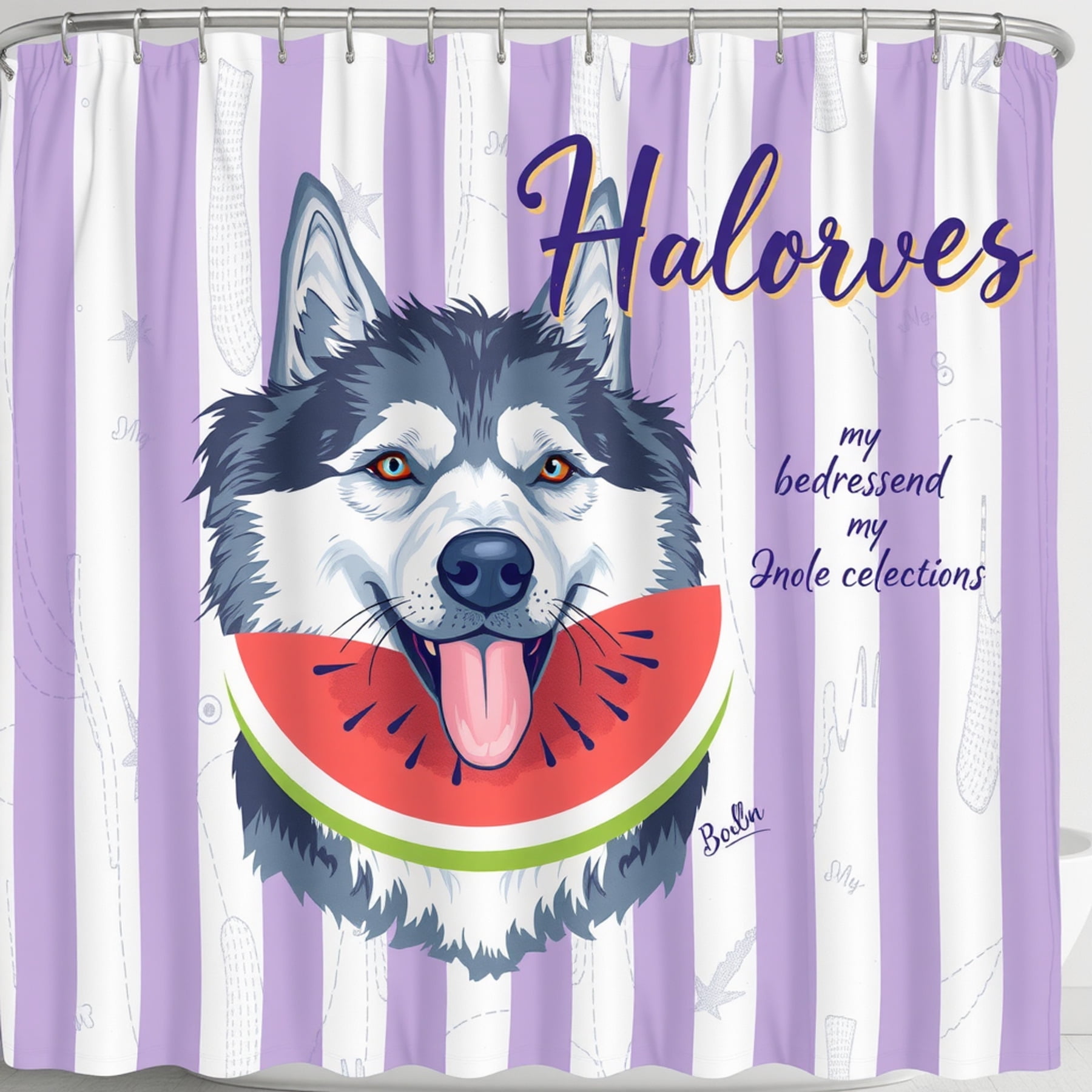 Cute Cartoon Shower Curtain with Purple Stripes & Watermelon - Walmart.com