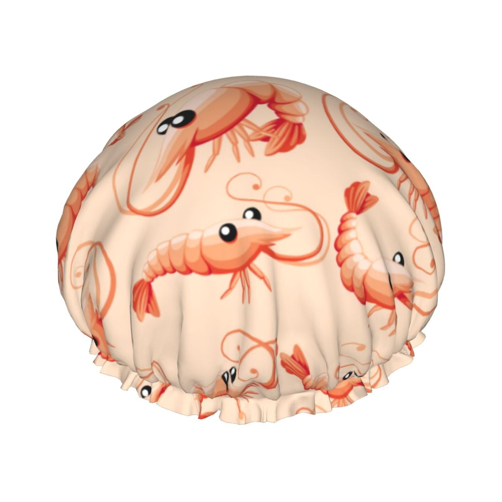 Cute Cartoon Shrimp Shower Cap for Women, Double Waterproof Layers ...