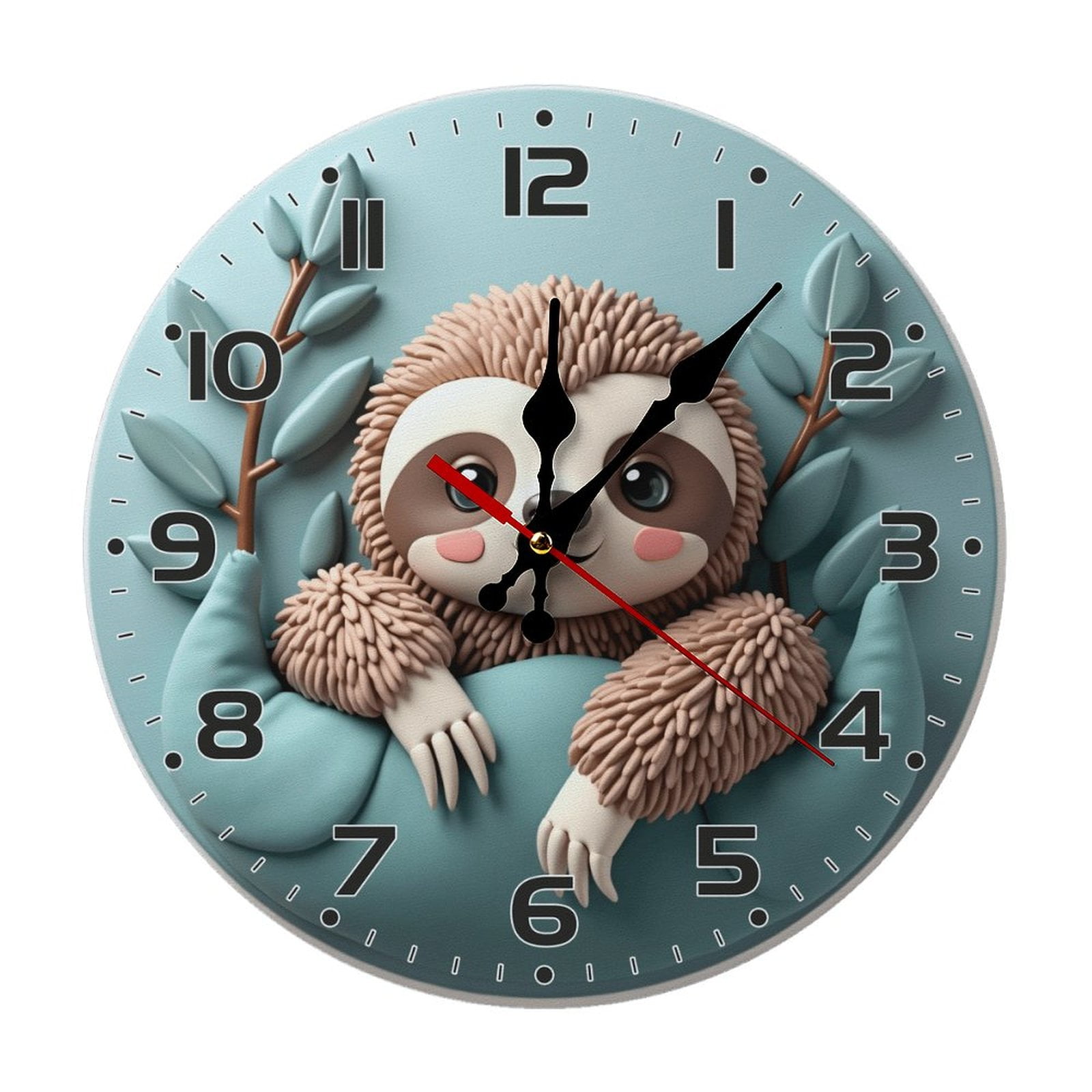 Cute Cartoon Sloth Wall Clock 10 Inch Silent Non Ticking Round Clock ...